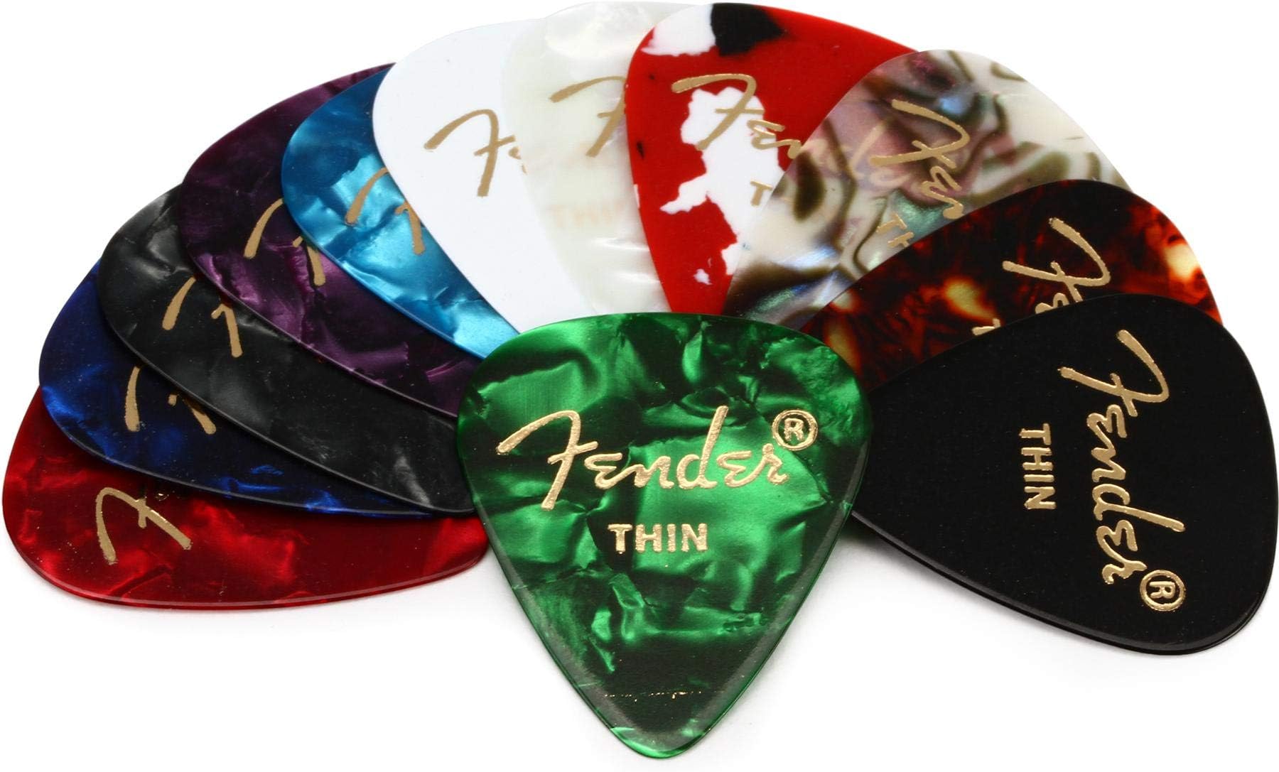 Fender 351 Shape, Celluloid Medley Picks for Guitar, 12 pieces, Thin ...