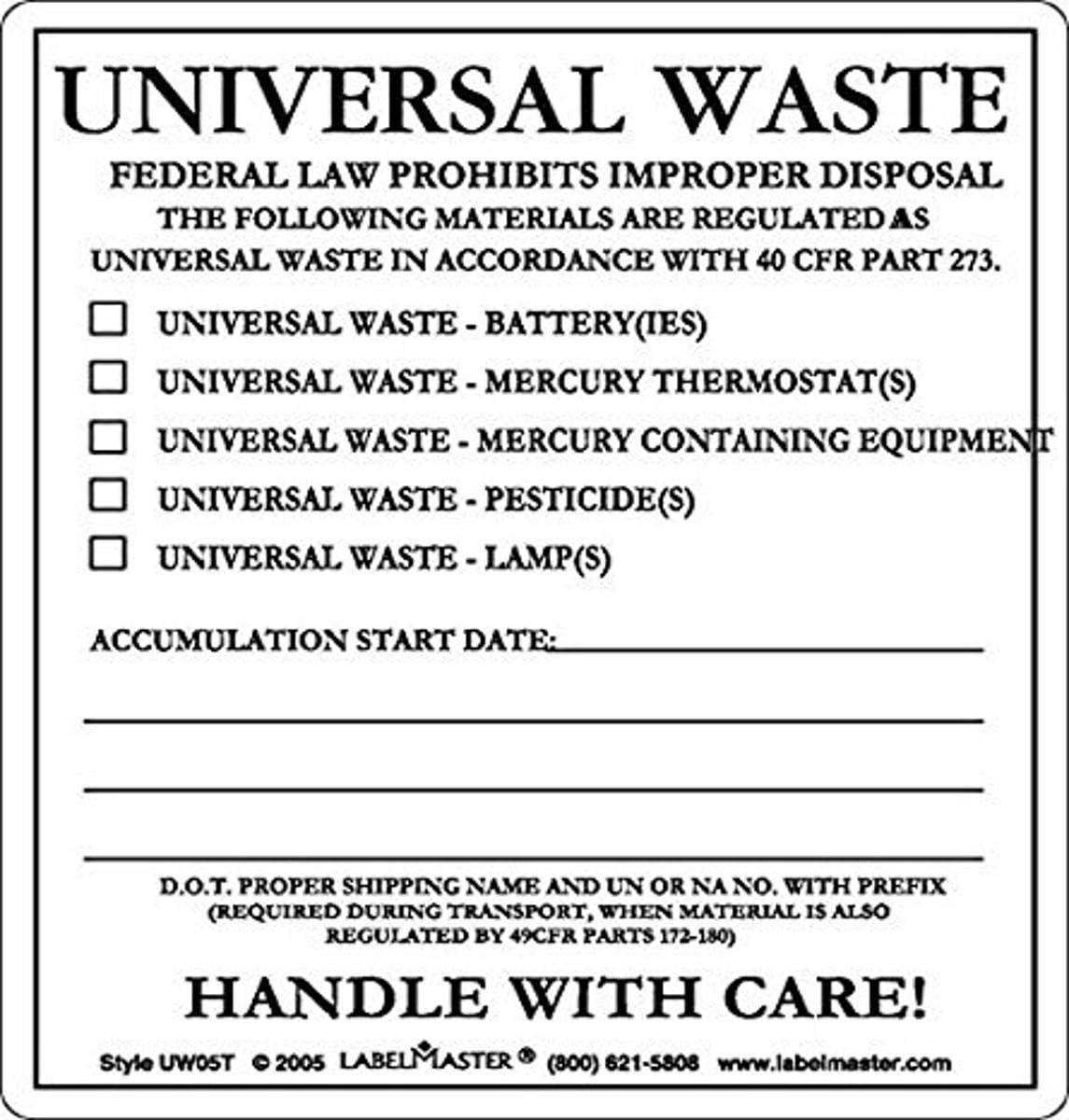 Amazon.com : Universal Waste Vinyl Industrial Labels, 6" x 6" - Pack of ...