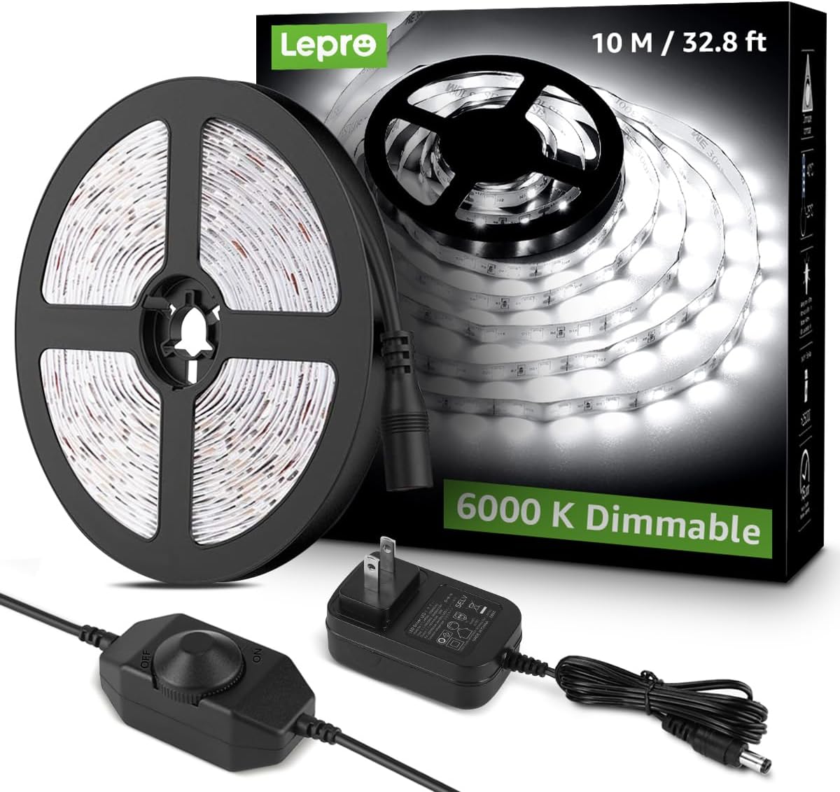 Lepro LED Strip Light, 32.8ft Dimmable Vanity Lights, 6000K Super ...