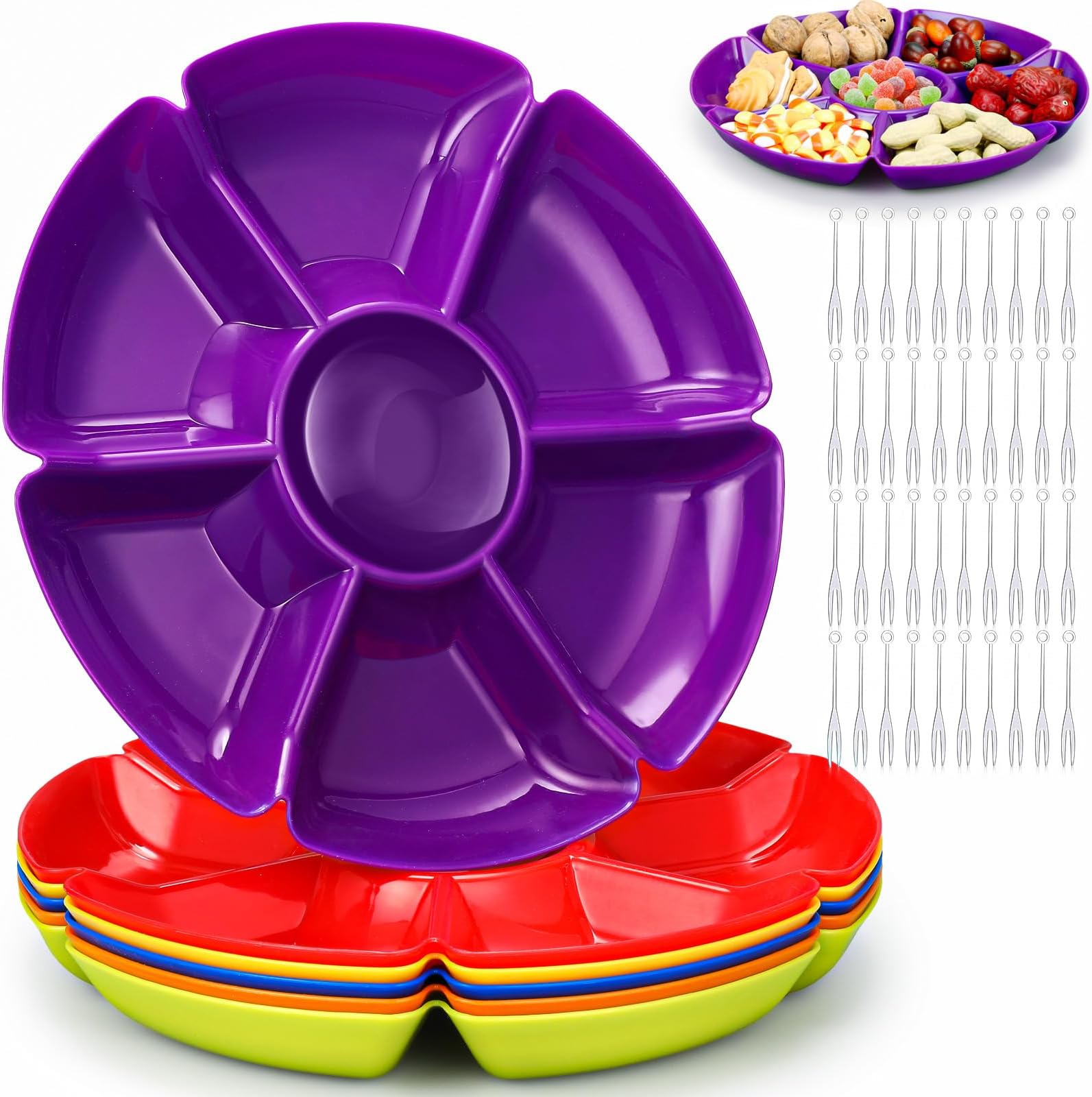 Amazon.com: Zhehao 6 Pcs Plastic Divided Serving Trays with 60 Pcs ...