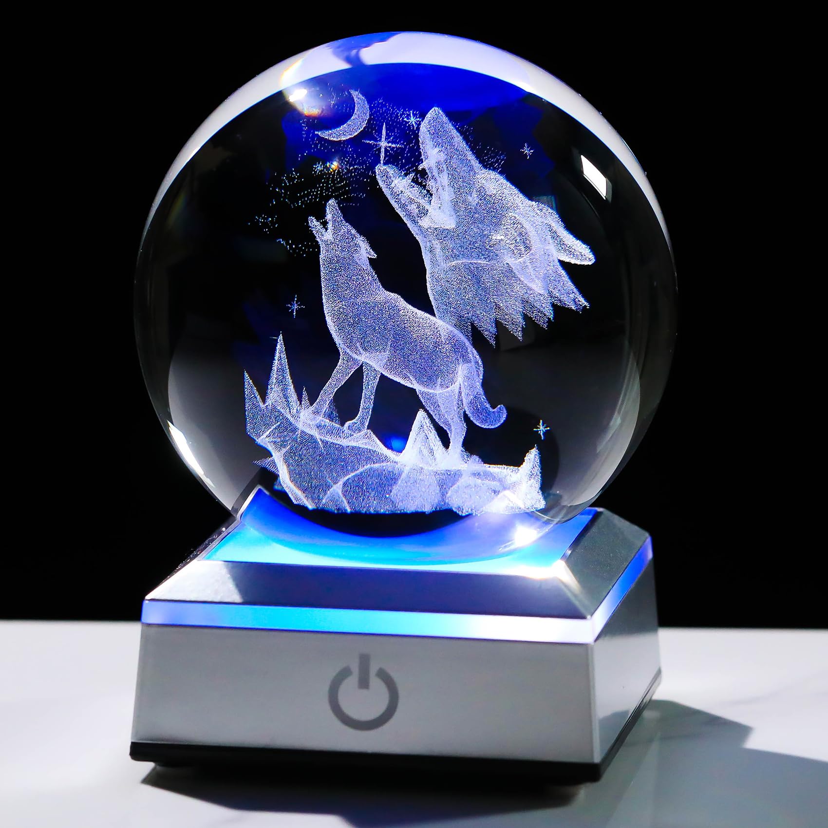 Amazon.com: Movdyka 3D Crystal Ball Wolf Figurines Wolf Gifts for Man ...