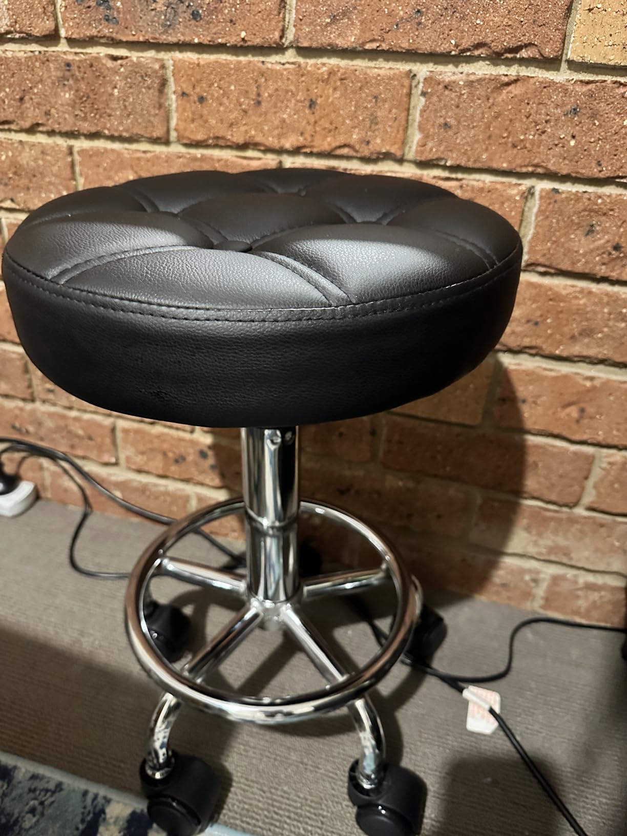 HMTOT Round Rolling Stools PU Leather Seat Height Adjustable Swivel ...