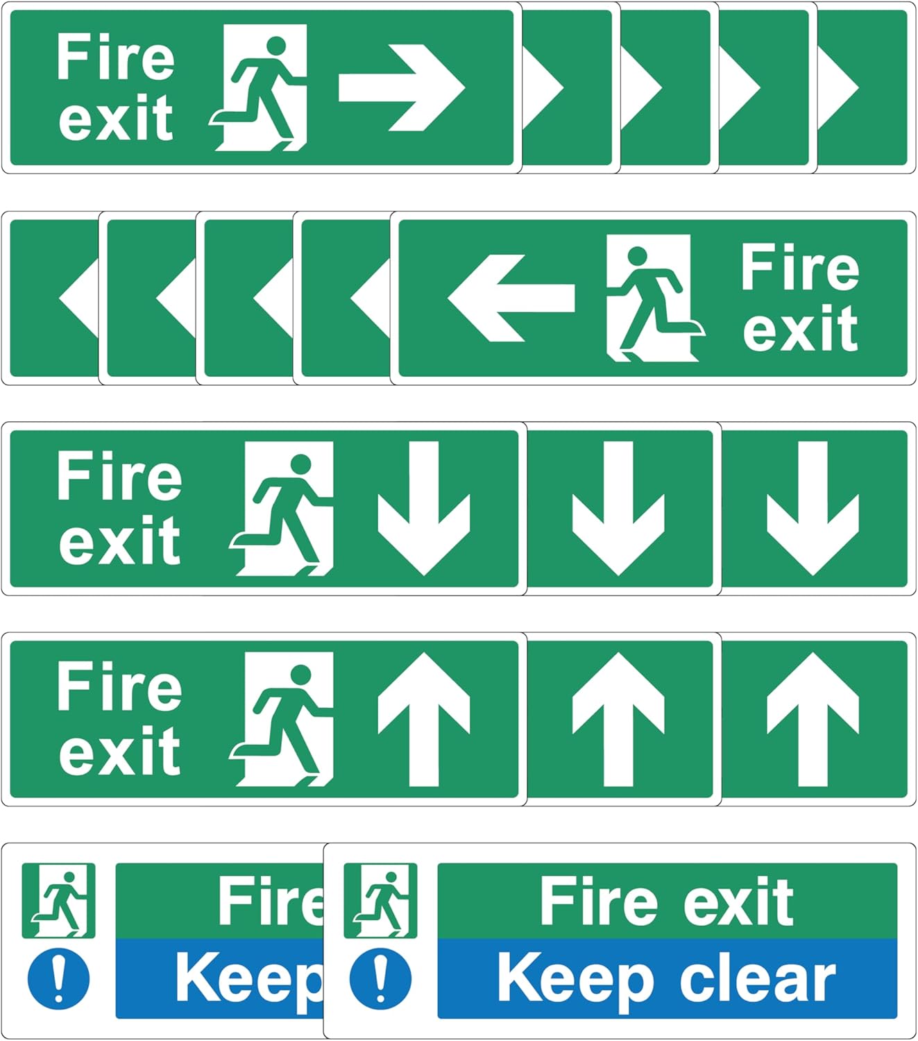 Fire Exit Sign Bundle [Pack of 18] - Fire Exit Arrow Sign, Fire Exit ...