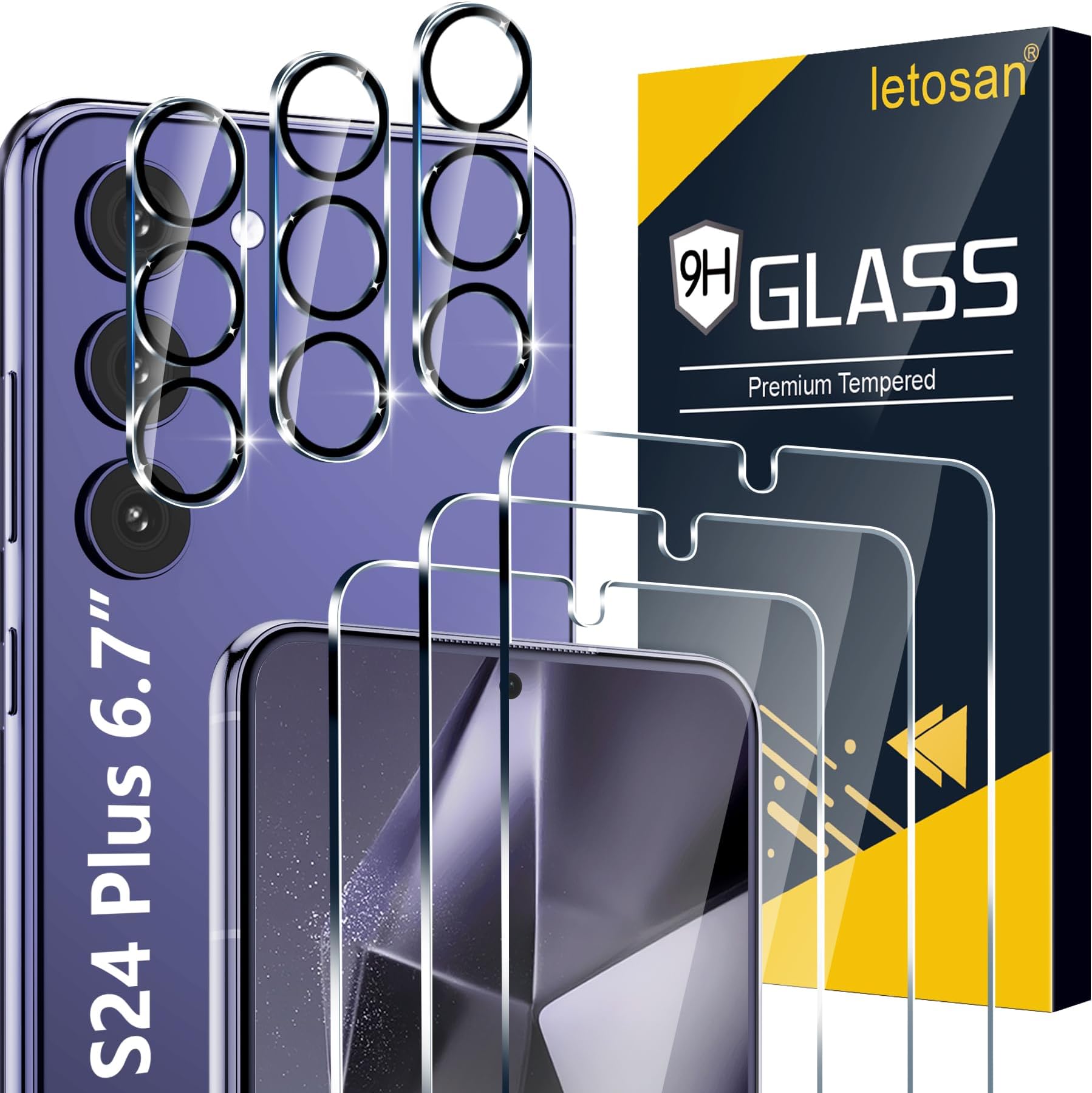 [3+3 Pack] Glass Screen Protector for Samsung Galaxy S24 Plus 5G, 9H ...