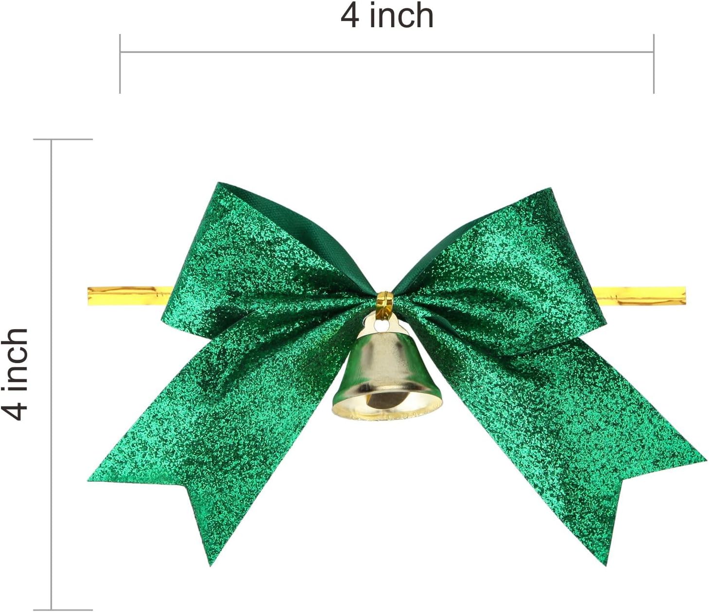 12 lazos de Navidad con campana, lazos de cinta verde metálico con ...