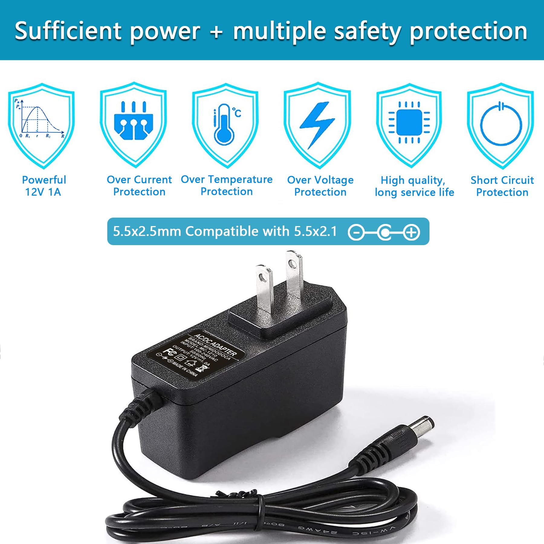 Snapklik.com : Minidodoca 12V 1A Power Supply, Power Adapters, Lighting ...