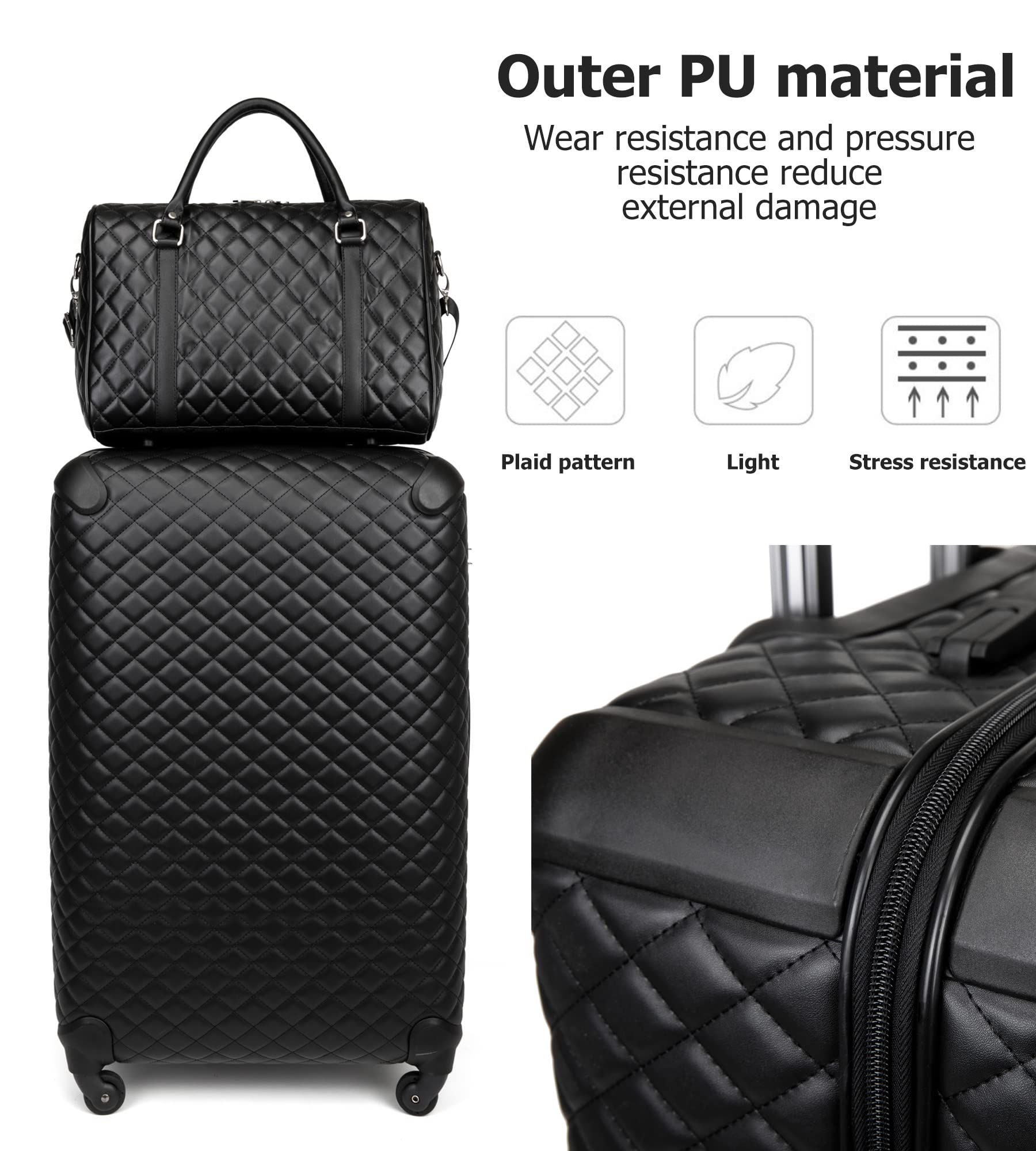 Snapklik.com : Feilario Plaid PU Leather Softshell Luggage Set - 4 ...