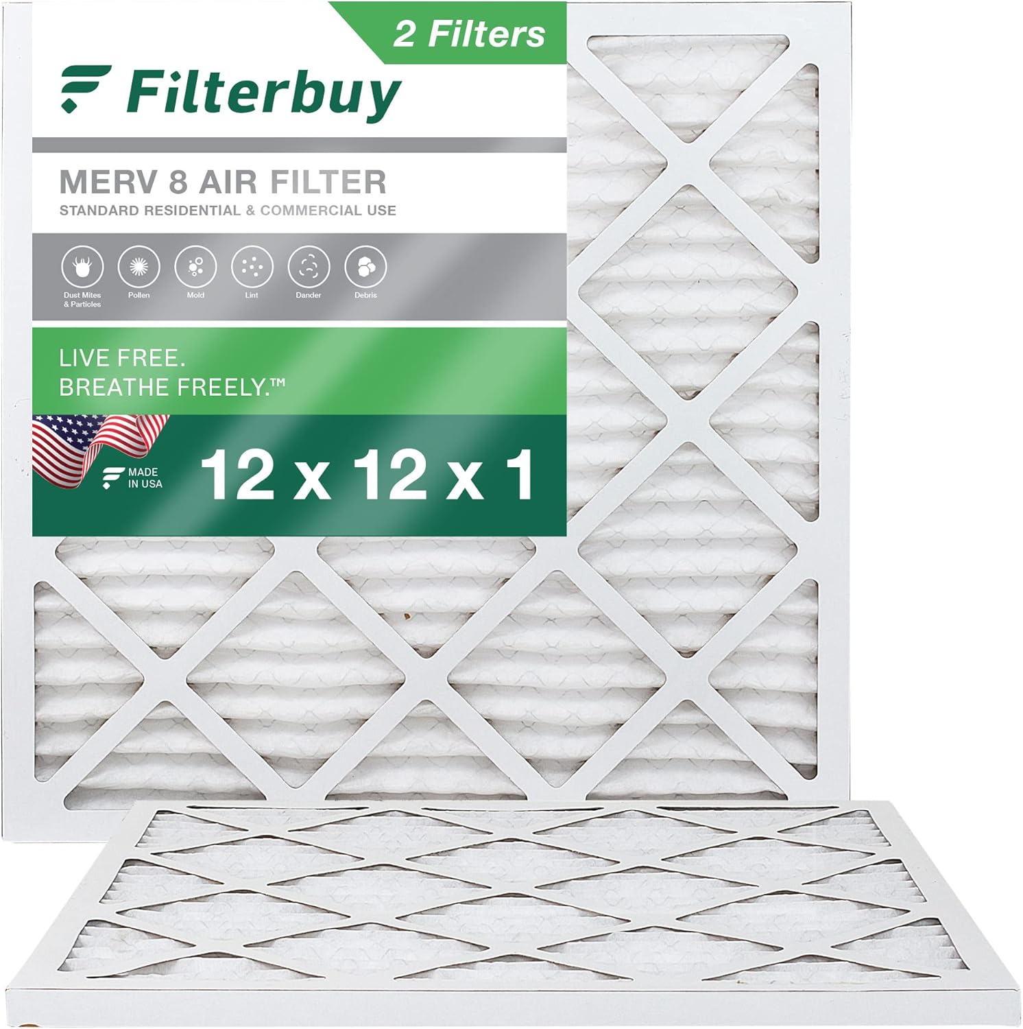 Amazon.com: Filterbuy 12x12x1 Air Filter MERV 8 Dust Defense (2-Pack ...