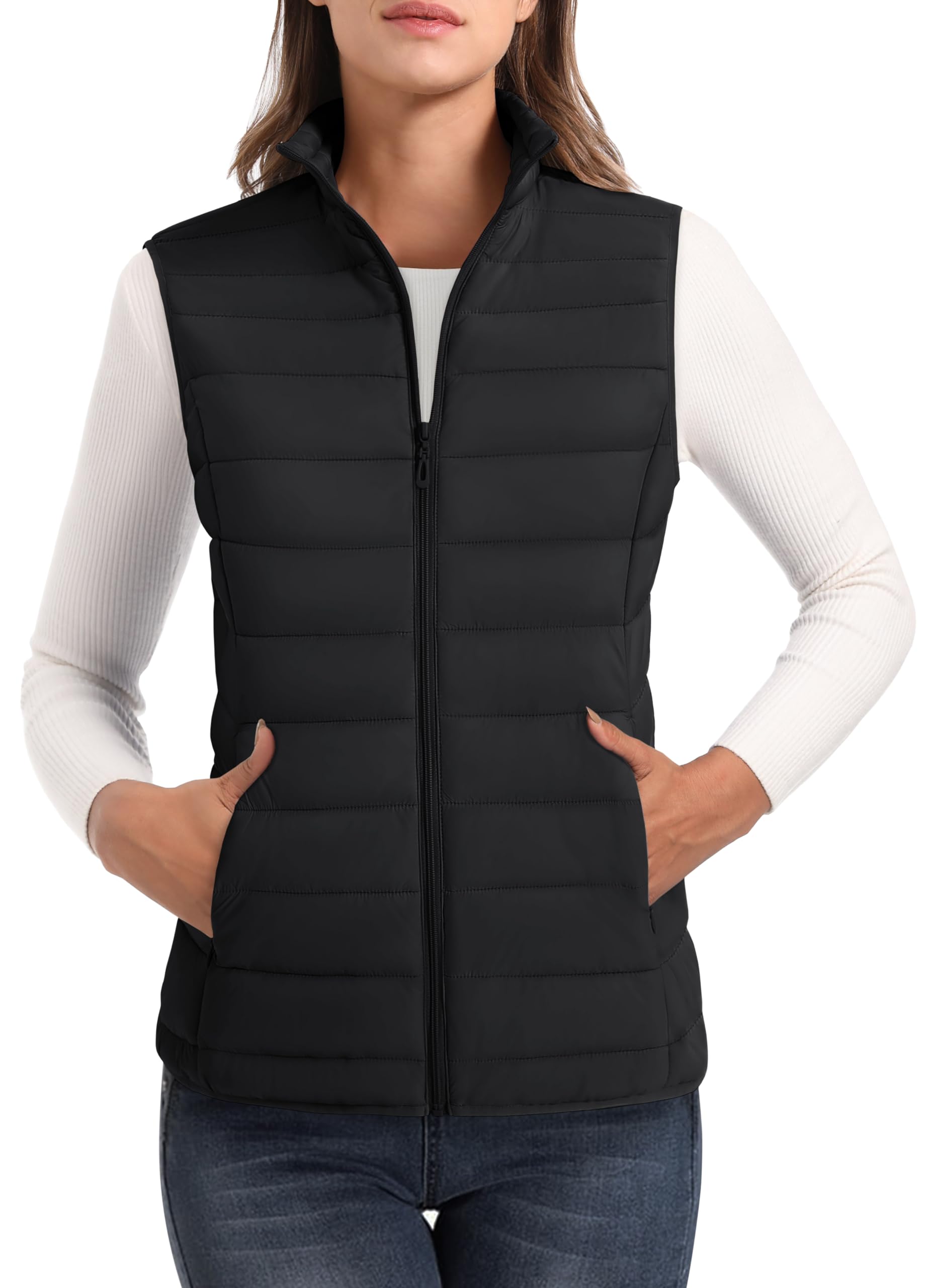 MAGCOMSEN Women's Lightweight Puffer Vest Sleeveless Quilted Stand ...