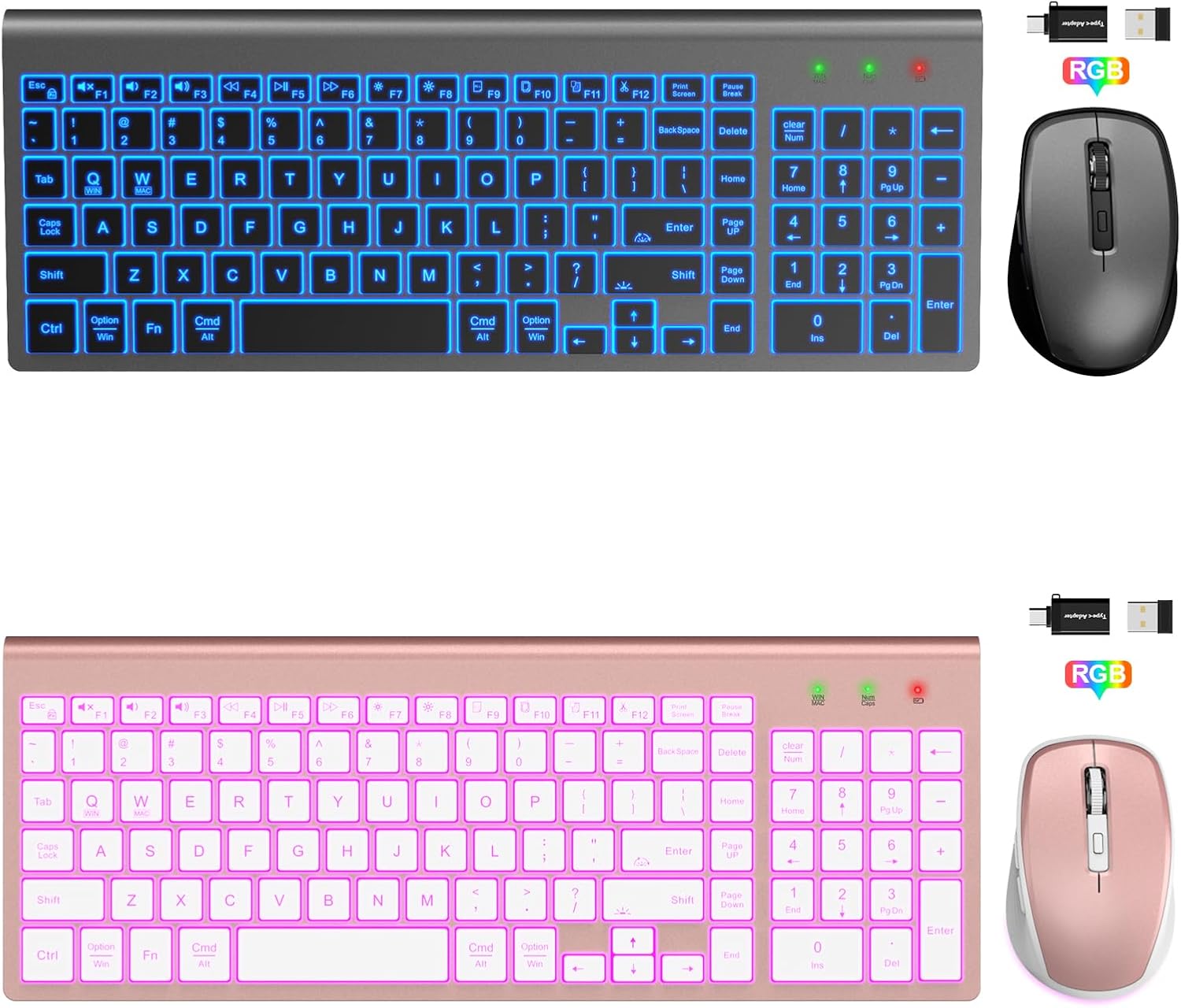 Sablute 2 Pack Compact Wireless Keyboard And Mouse Combo Backlit Quiet Keyboard