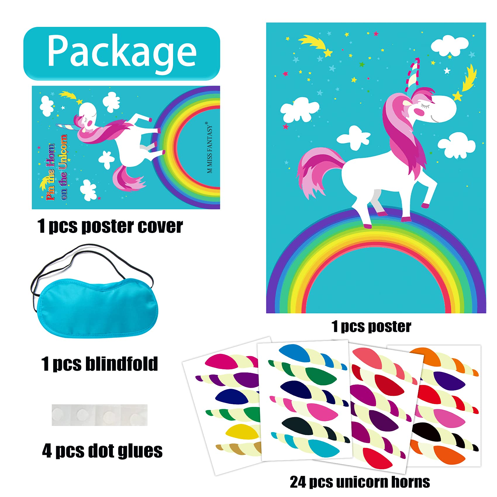 Birthday Games for Kids Party, Pin The Horn Tail on The Unicorn, First ...
