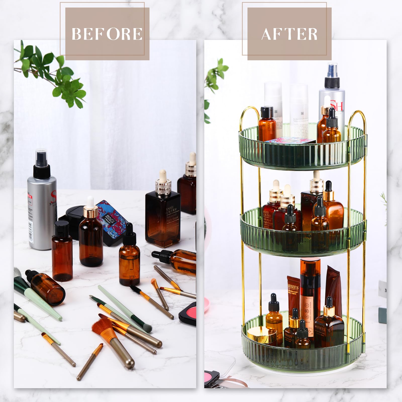 4 Pcs Vanity Case Set Include 3 Tire Rotating Makeup Organizer Makeup ...