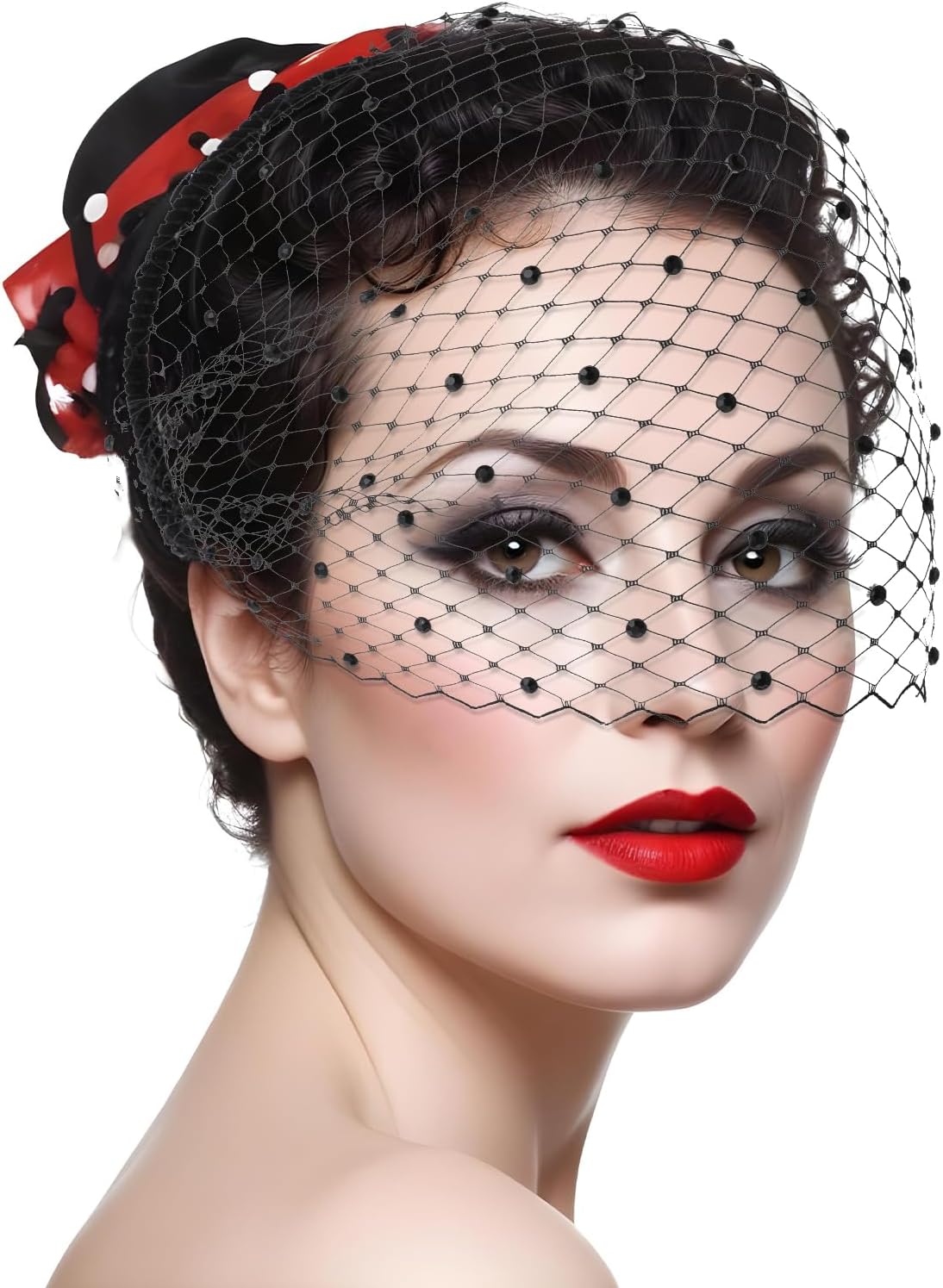 Thinp Mesh Veil Headband Black Veil for Funeral 1920s Flapper Veil ...