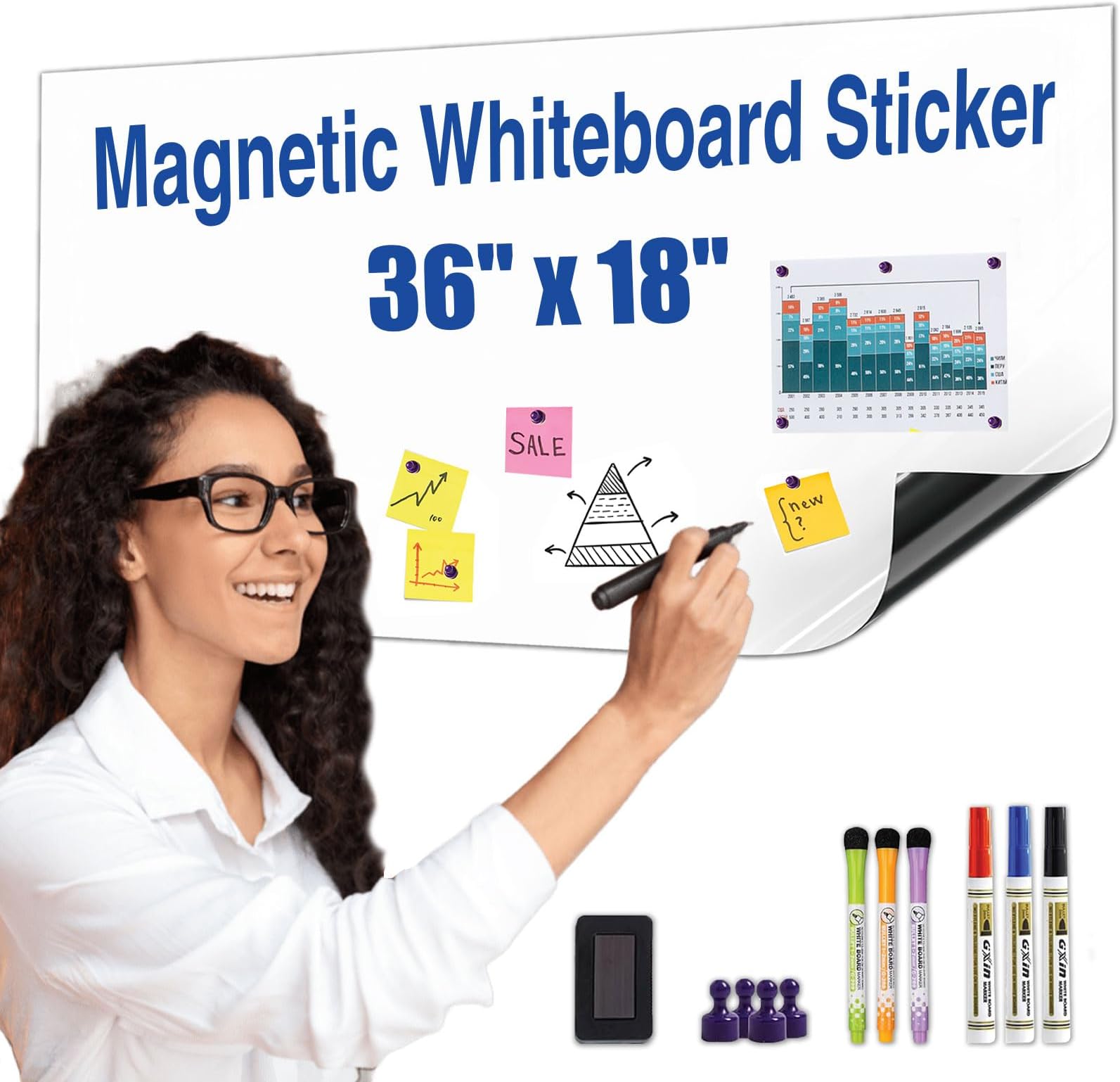 Amazon.com : 36 x 48 inches Magnetic Dry Erase Removable Whiteboard ...