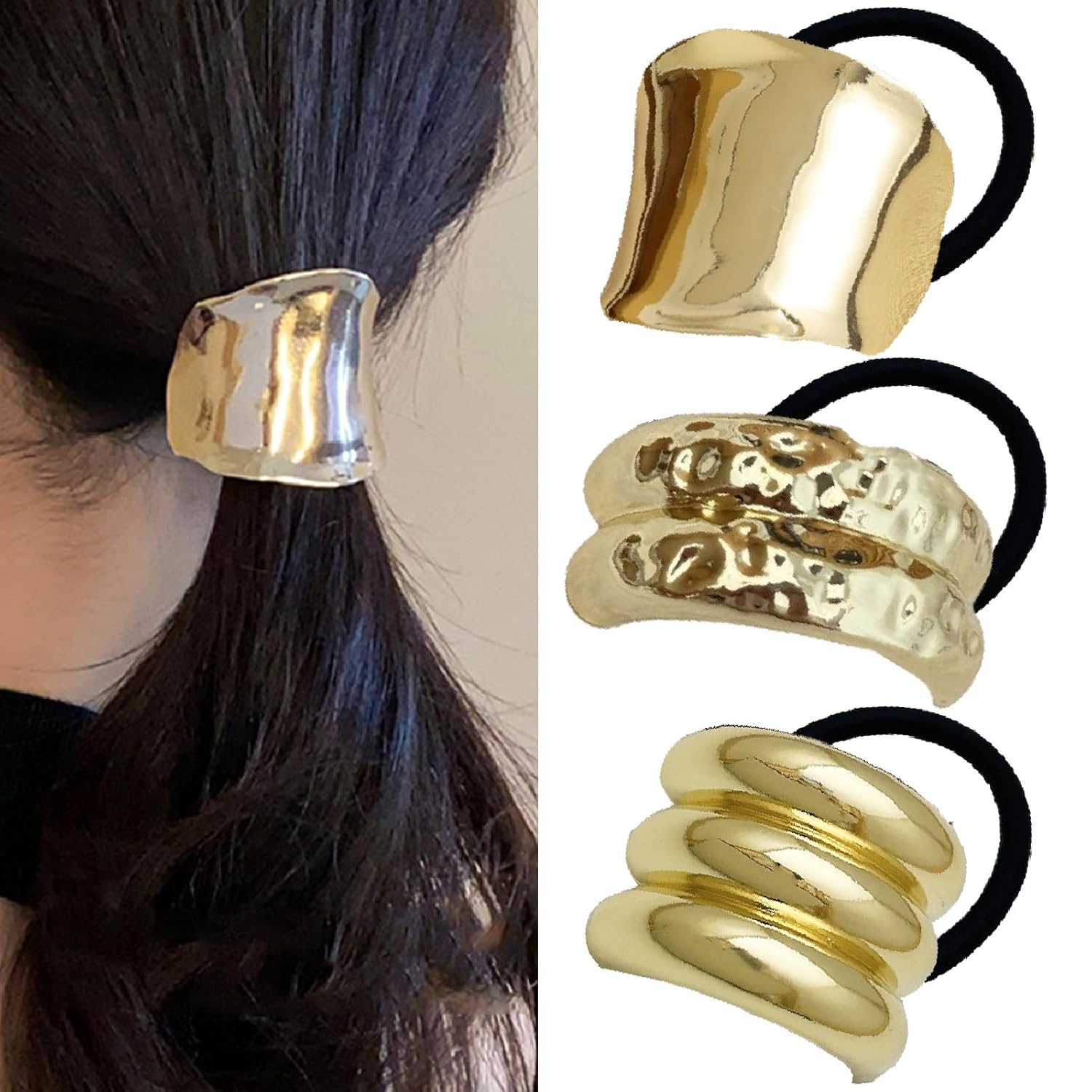 Amazon.com : Metal Hair Ties for Women Gold Hair Cuffs Wrap Hair Ties ...