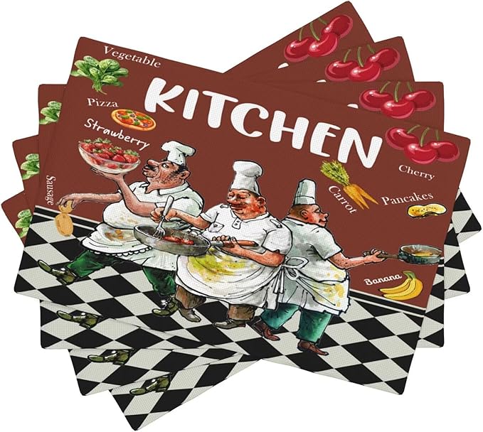 Amazon.com: Chef Kitchen Linen Placemats Set of 4 Funny Fat Chef ...
