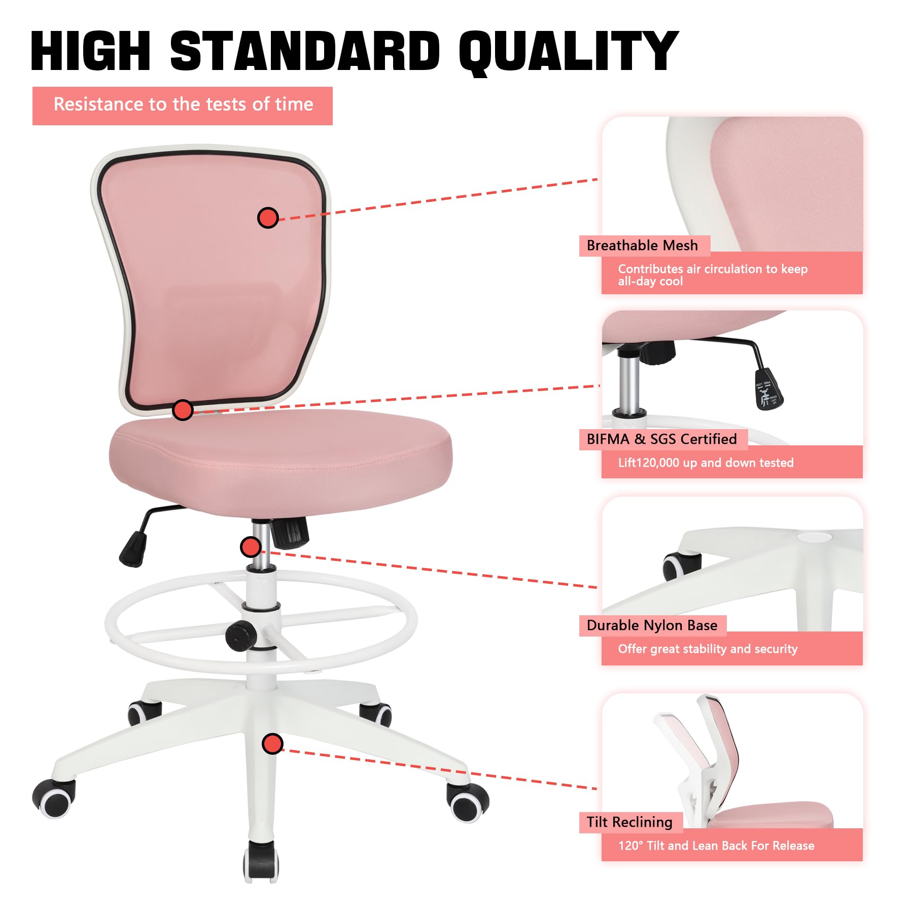 Snapklik.com : Drafting Chair Adjustable Height Tall Office Chairs ...