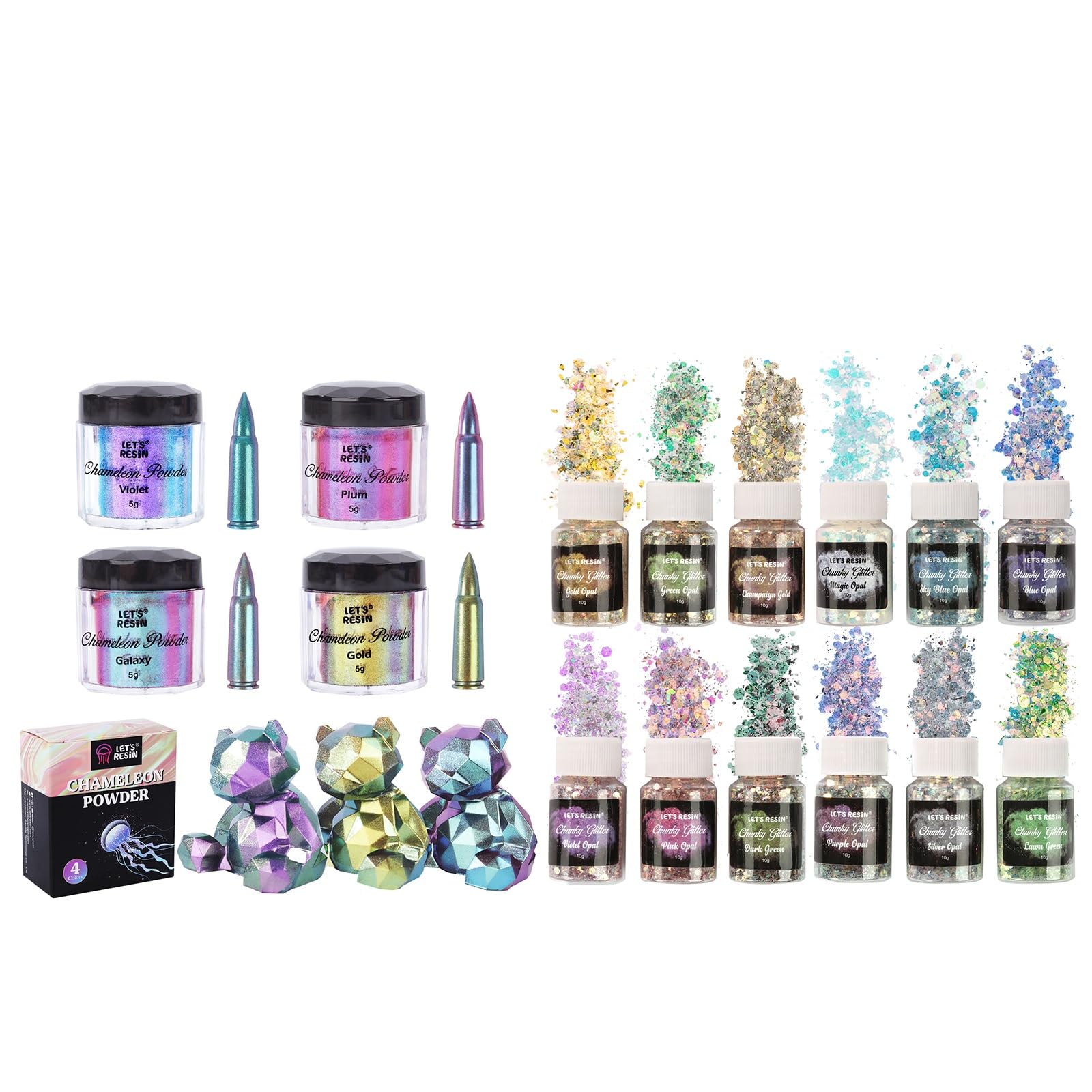 Amazon.com: LET'S RESIN Chameleon Powder and Opal Chunky Glitter for ...