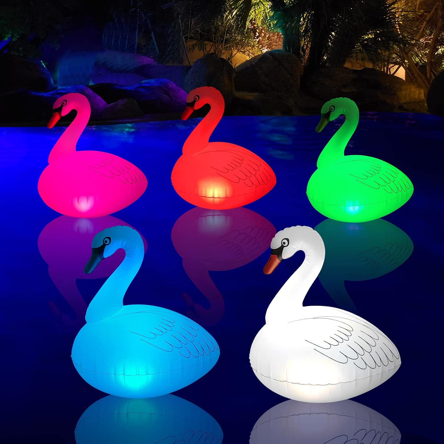 Amazon.com : LENONE Floating Pool Lights Swan - Glow in The Dark Color ...