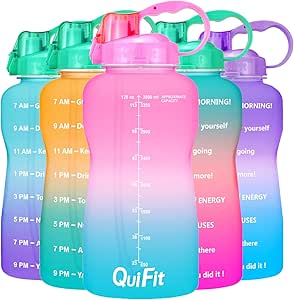 QuiFit Motivational Gallon Water Bottle - with Straw & Time Marker,BPA Free Reusable Large ...