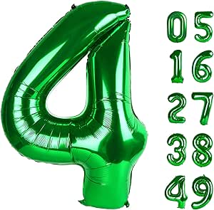 Amazon.com: 40 Inch Green Large Number 4 Birthday Balloon, Giant Number ...