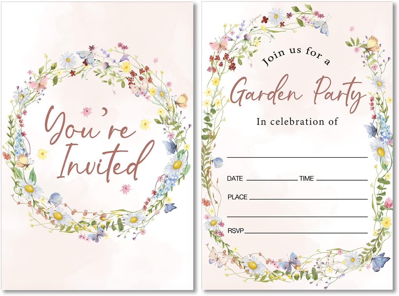 Amazon.com : Soiceu Wildflower Garden Party Invitations with Envelopes ...