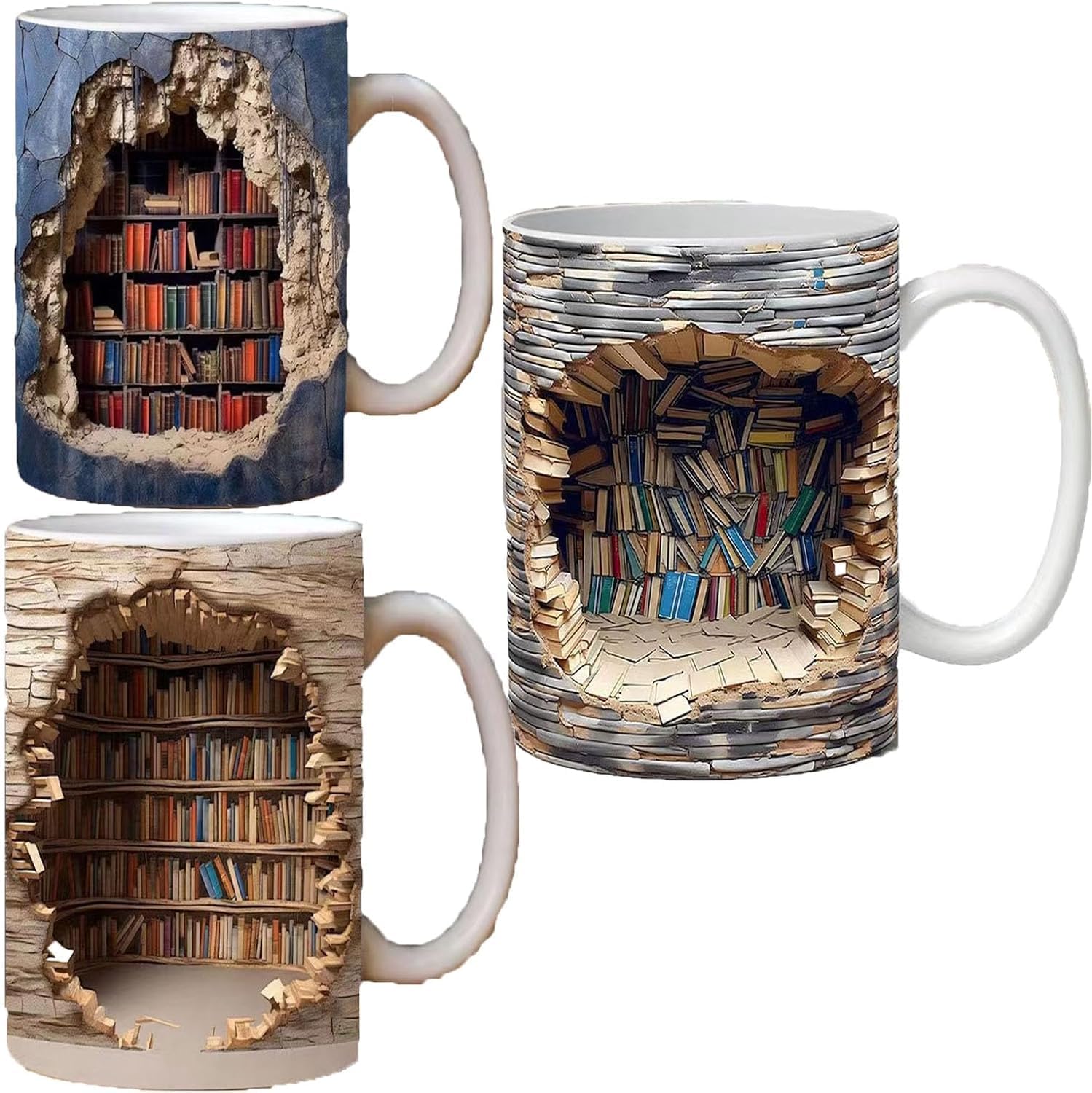 Amazon.com: 3d Bookshelf Coffee Mug- A Library Shelf Cup, 3 PcsLibrary ...