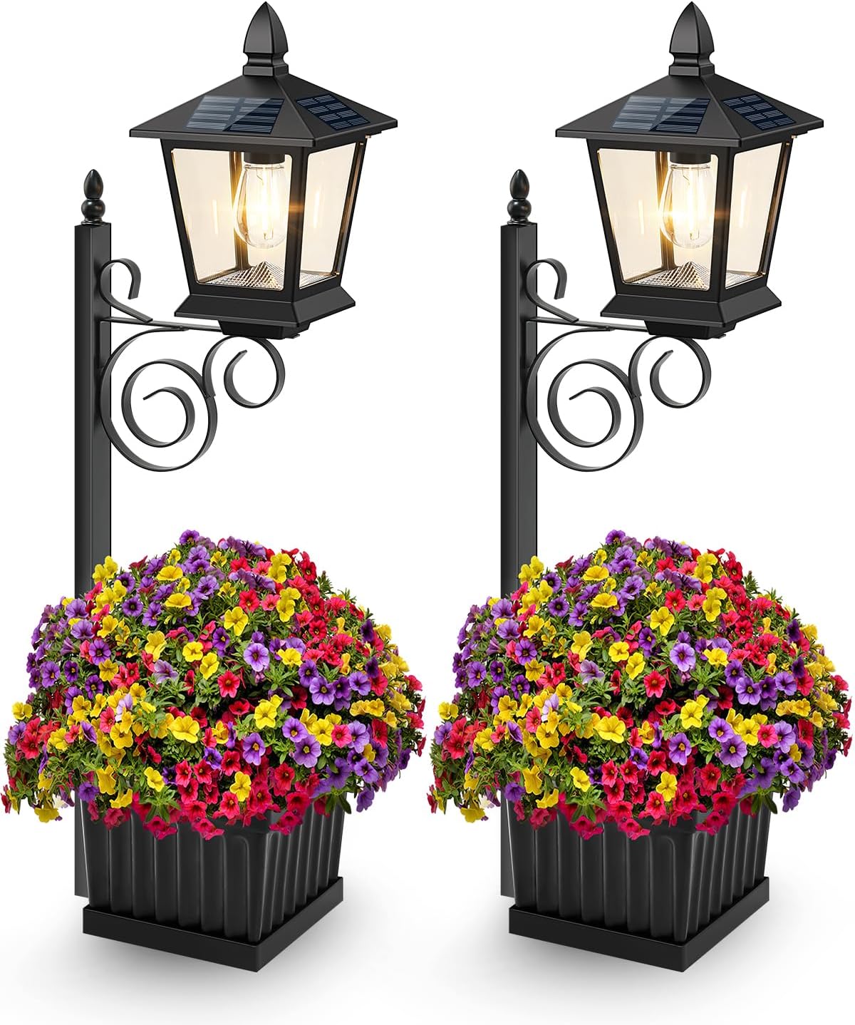 2-Pack Outdoor Flower Pots 2 in 1, Solar Lamp Post with Planter Outdoor ...