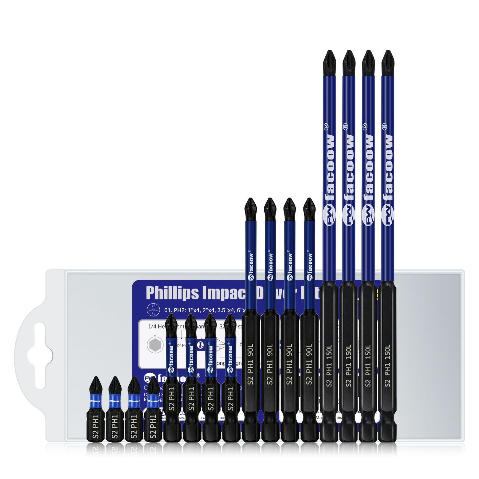 Facoow Phillips Impact Driver Bits, #1 Phillips Head Magnetic ...