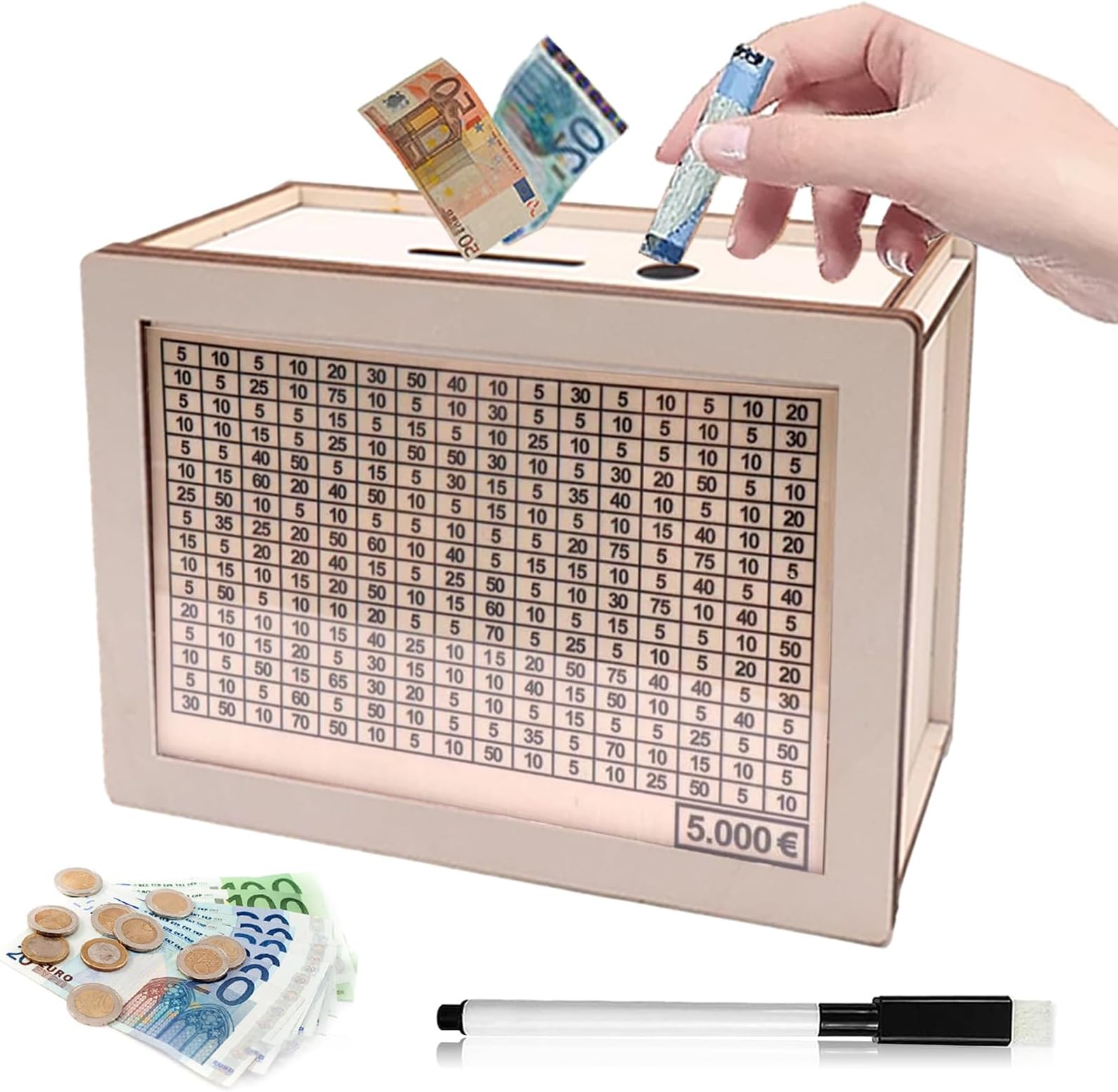 Tirelire en Bois, Tirelire Réutilisable avec Stylo Effaçable, Tirelire ...