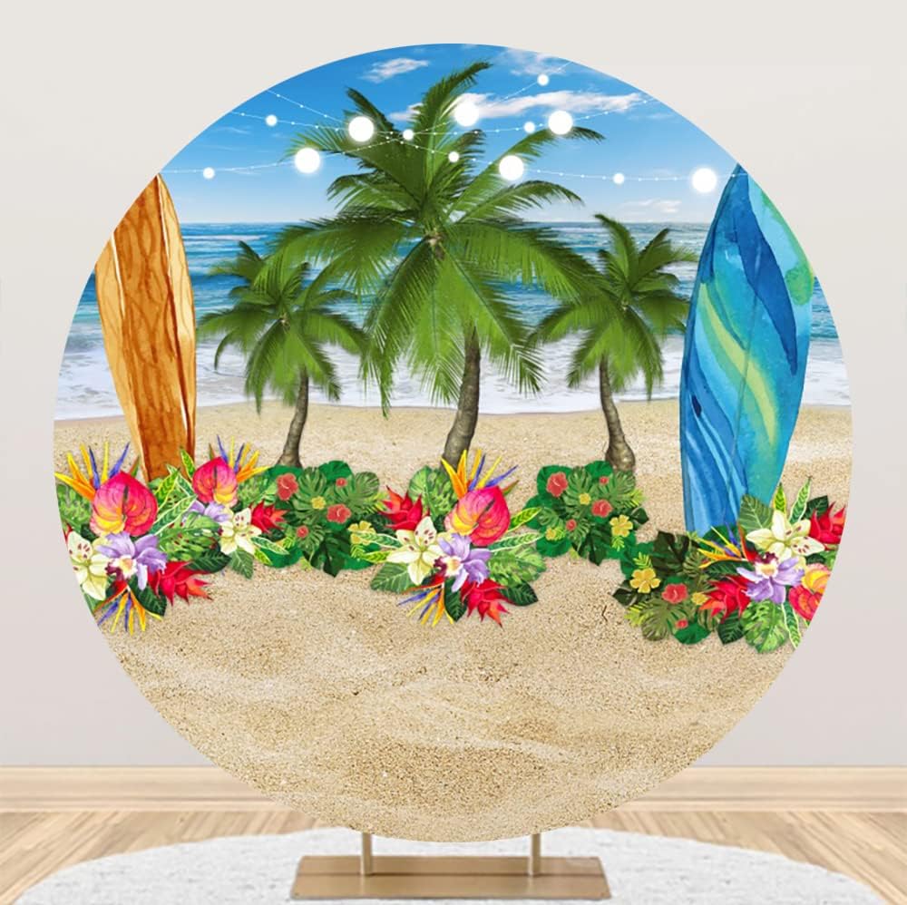 Amazon.com : Baocicco Tropical Island Round Backdrop Coconut Trees ...