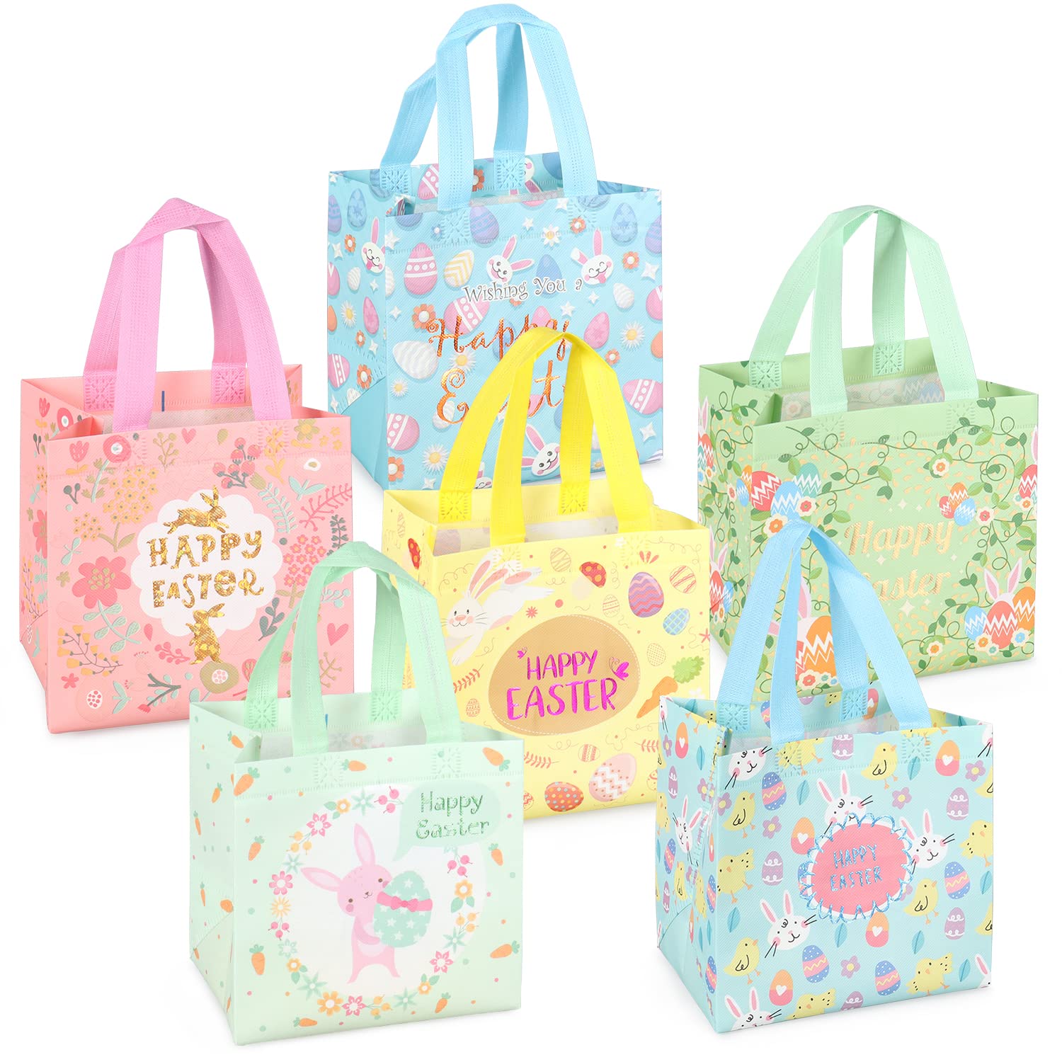 Amazon.com: 6PCS Happy Easter Egg Hunt Bags Bunny Chick Egg Gift Bags ...