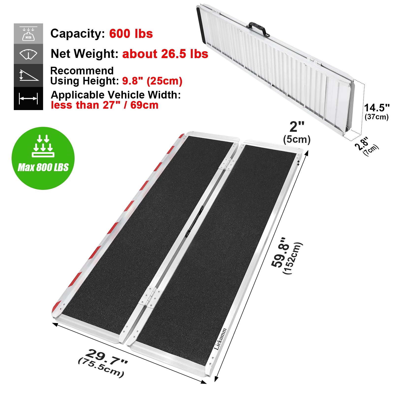 Snapklik.com : 5ft Foldable Aluminum Wheelchair Ramp, 600LBS Capacity ...