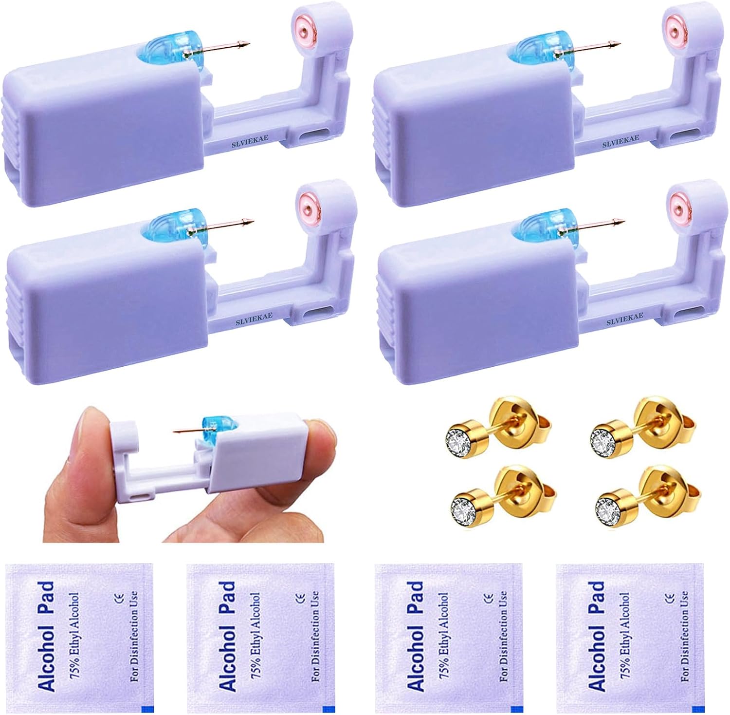 Amazon.com: 4 Pcs Ear Piercing Kit- Self Ear Piercing Gun Disposable ...
