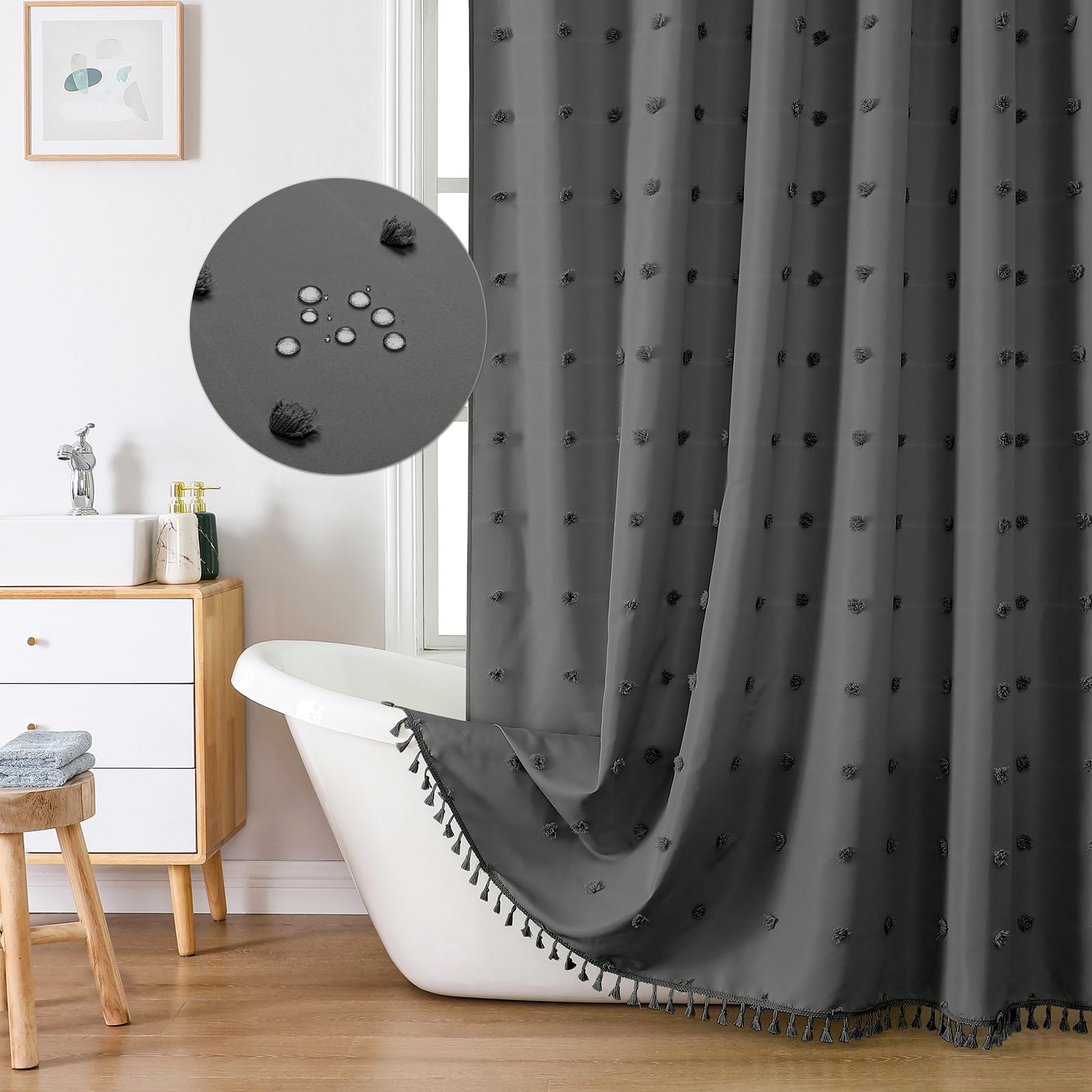 Amazon.com: LilyCat Boho Farmhouse Grey Fabric Shower Curtain, 72x72 ...