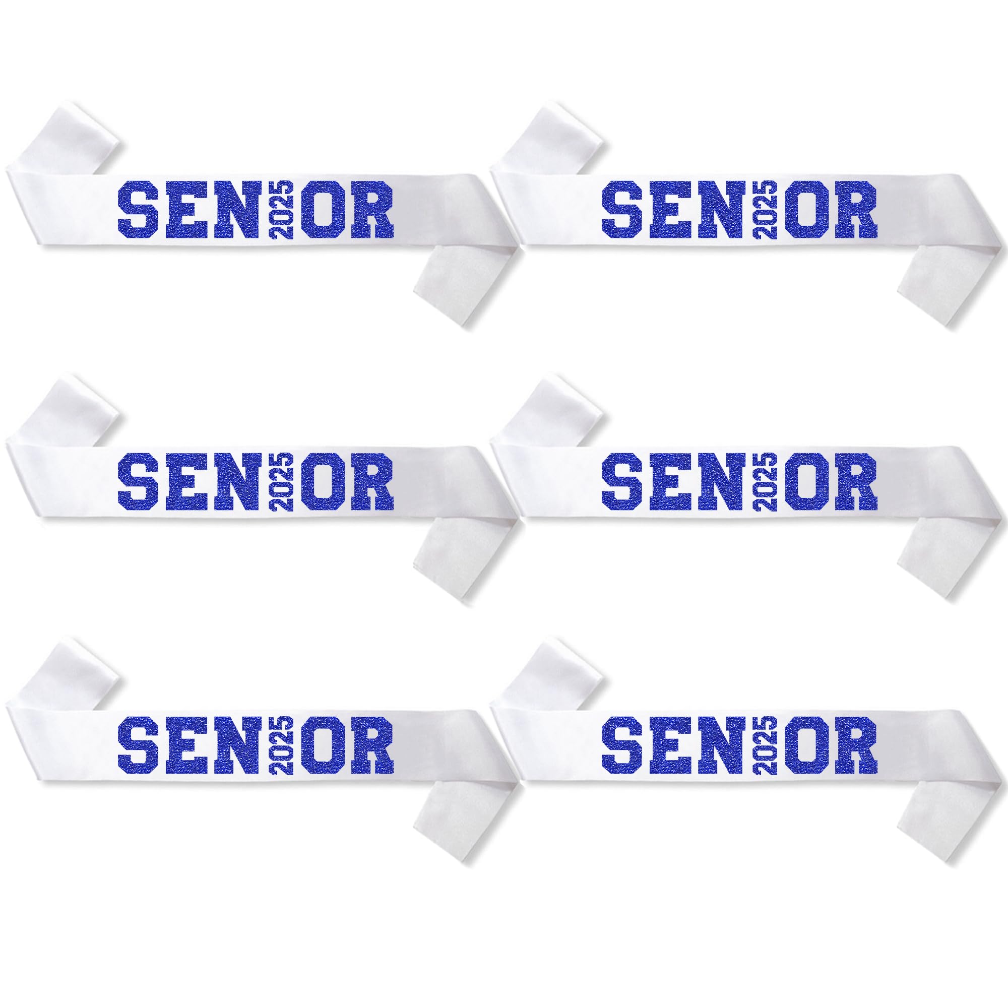 6pcs White Senior 2025 Satin Sashes With Blue Glitter Letters ...