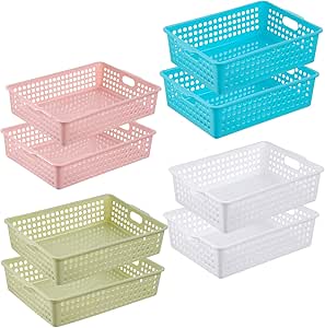 Amazon.com: 8 Pcs Plastic Storage Baskets with Handles, A4 Size ...