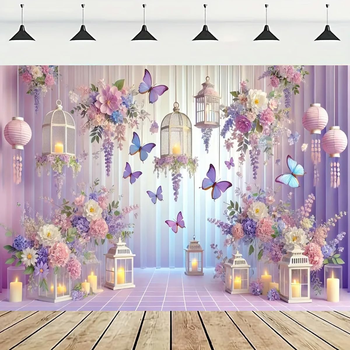 Amazon.com : Pink Butterfly Backdrop Pink Flowers Photography ...