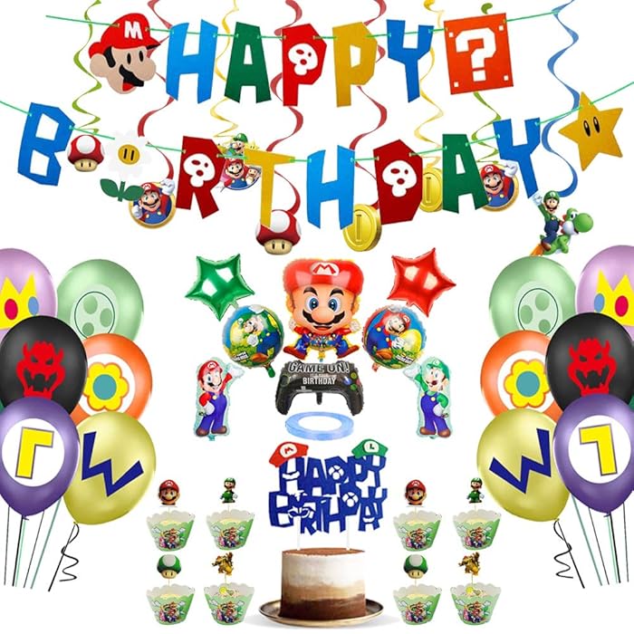 Buy Super Mario Birthday Party Supplies Decoration Kit -Mario Bros ...