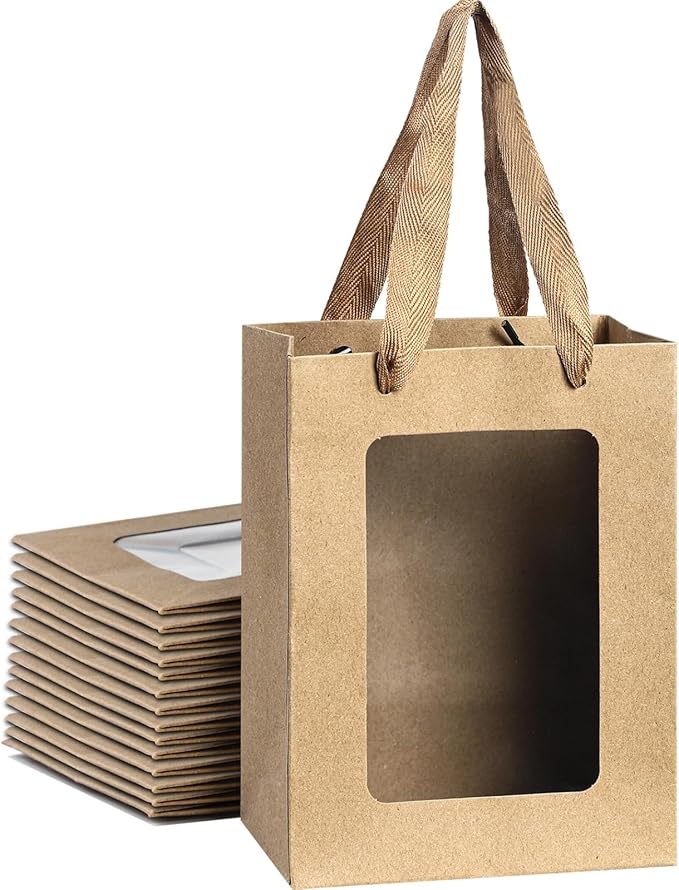 VAGREEZ Gift Bags with Window 15 Pack, Reusable Small Medium Kraft ...