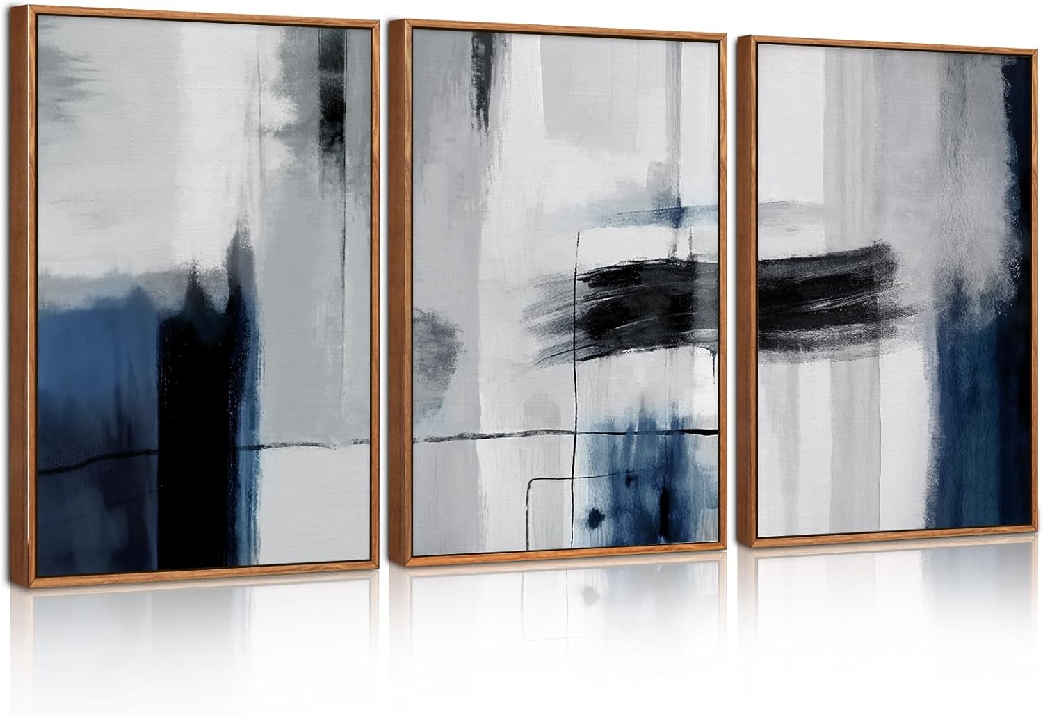 BINCUE 3 piezas de arte abstracto de pared, azul y gris, cuadros de ...