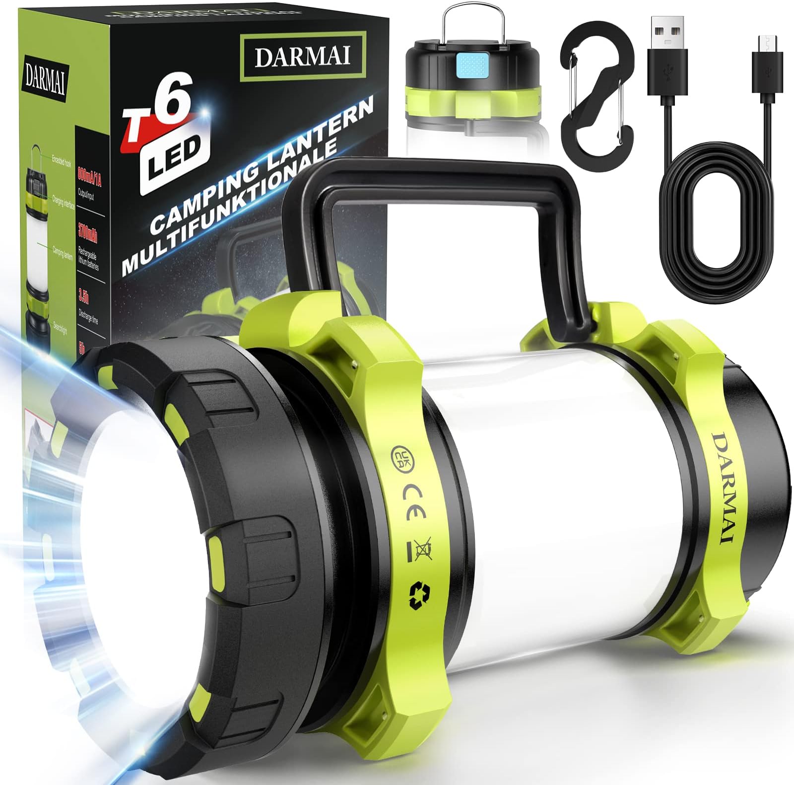 DARMAI Rechargeable LED Torch, Camping Lights with 6 Modes 800 Lumen ...