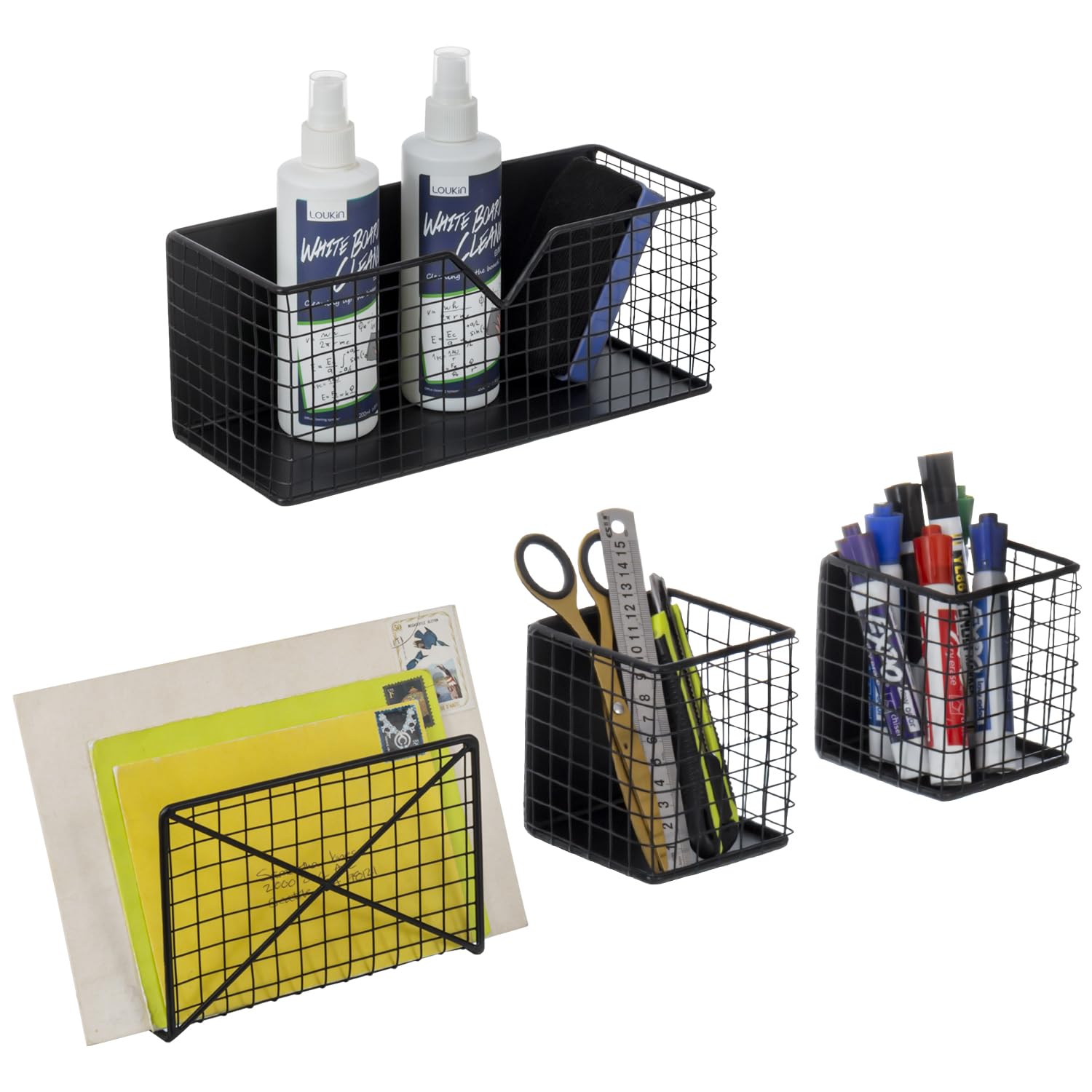 Amazon.com : MyGift Magnetic Office Supplies Storage Organizer Baskets ...