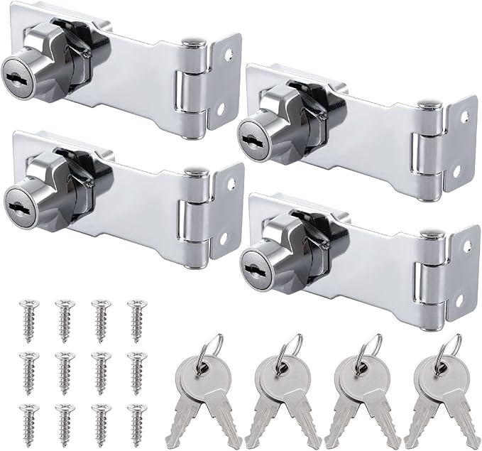 YOUNTHYE 4Set Hasp and Staple Heavy Duty, 3 Inch Keyed Hasp Lock with ...