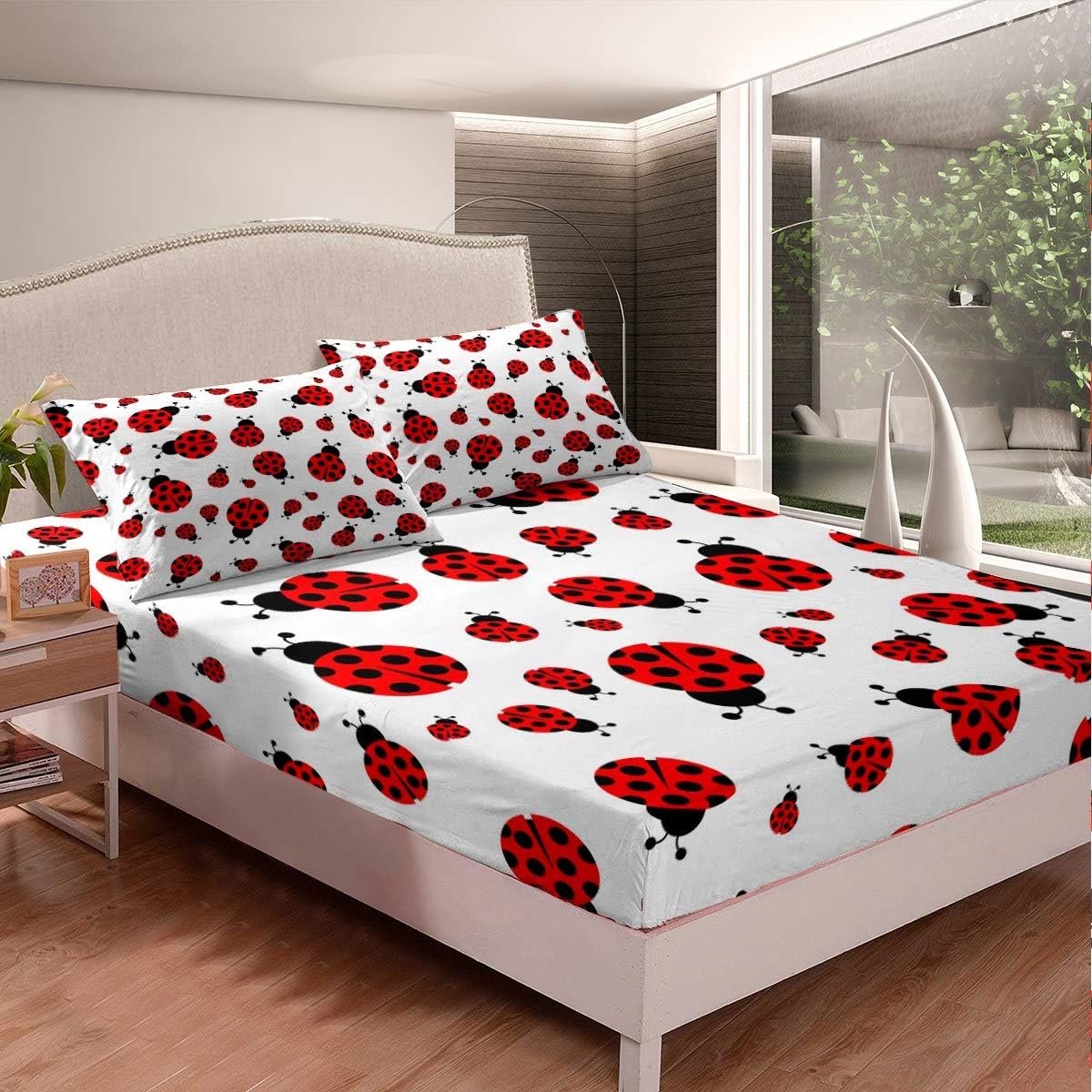 Amazon.com: Feelyou Ladybug Bedding Set Cute Bug Pattern Bed Sheet Set ...