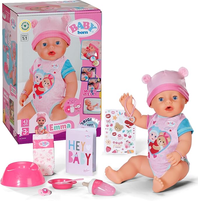 BABY born Emma, Babypuppe mit 10 Funktionen und Accessoires, für Kinder ...