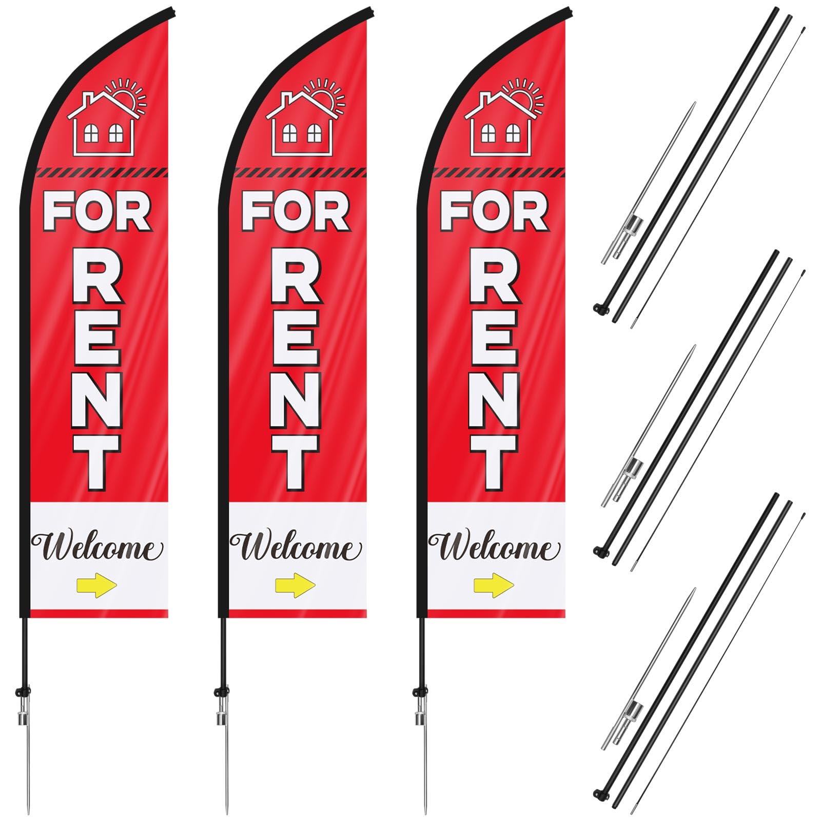 Amazon.com : Preboun 3 Sets for Rent Flag Double Sided Feather Flag ...