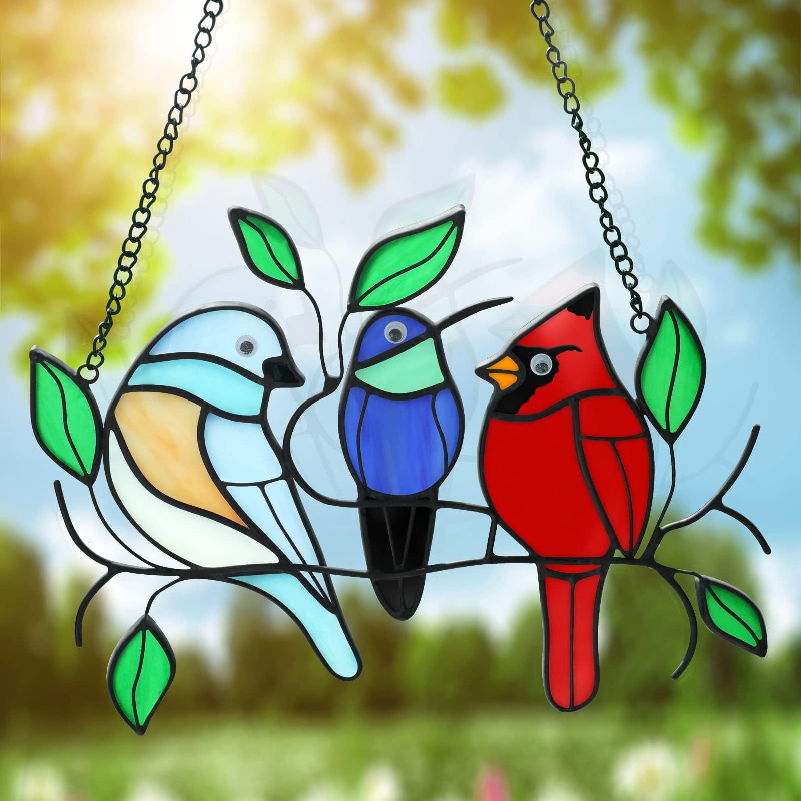 Amazon.com: Six Birds Cardinal Gifts Stained Metal Window Hangings ...