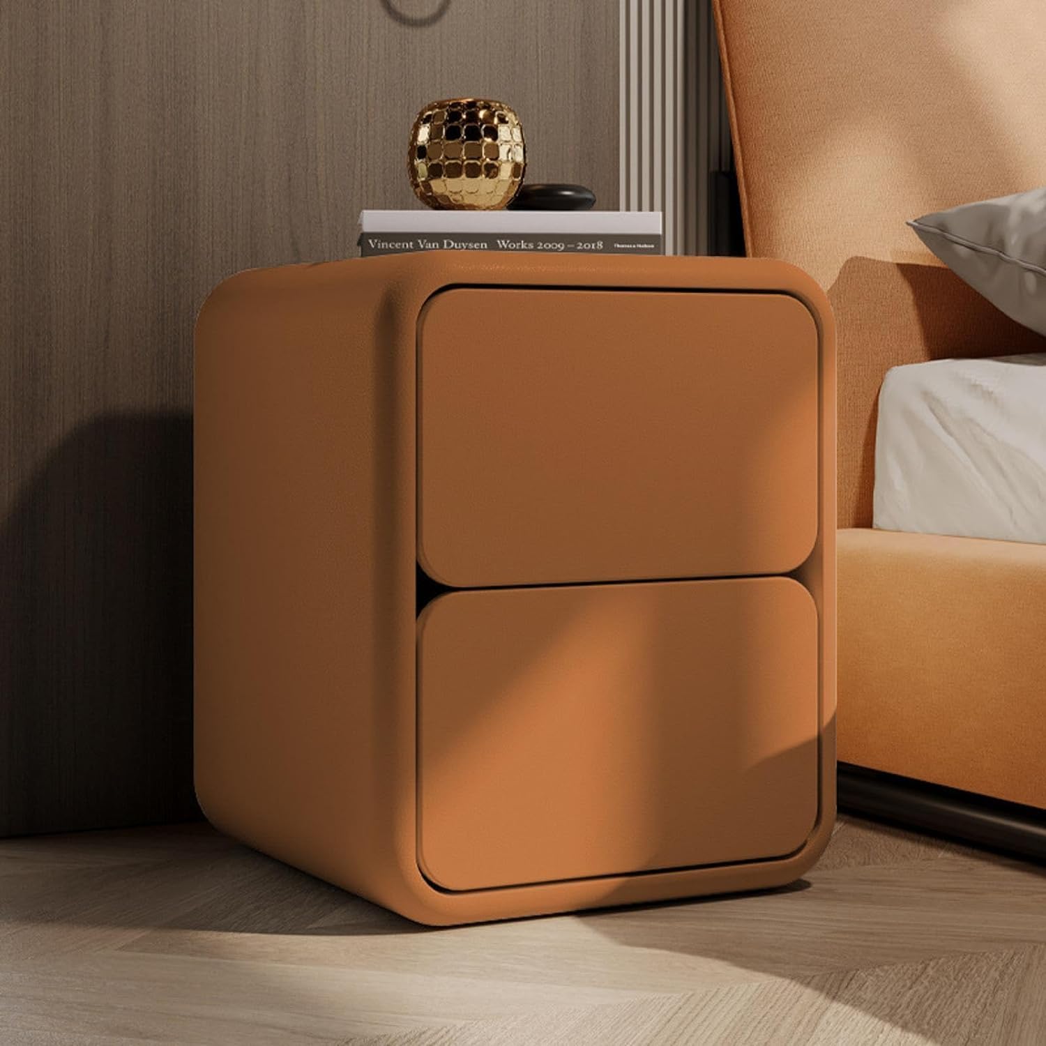 Amazon.com: Minimalist Nightstand, Modern Solid Wood Nightstand,PU End ...