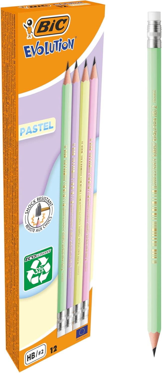 BIC Evolution Pastel Graphite Pencils with Eraser and Shock-Resistant ...